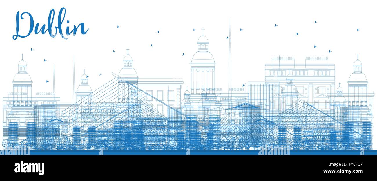 Outline Dublin Skyline with Blue Buildings. Vector Illustration ...