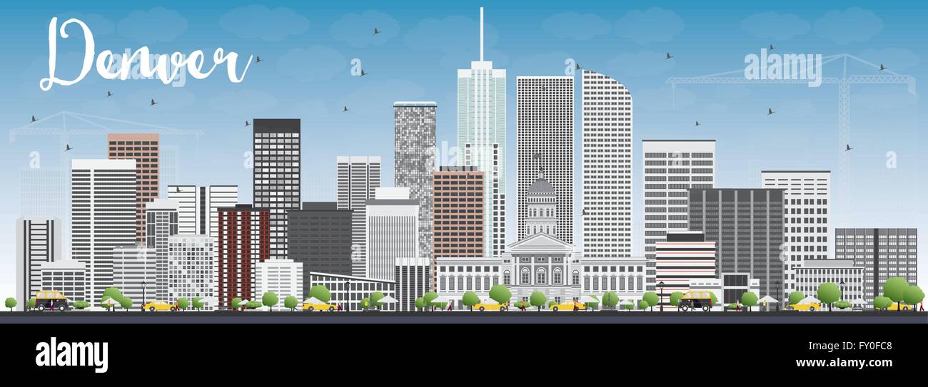 Denver Skyline with Gray Buildings and Blue Sky. Vector Illustration ...