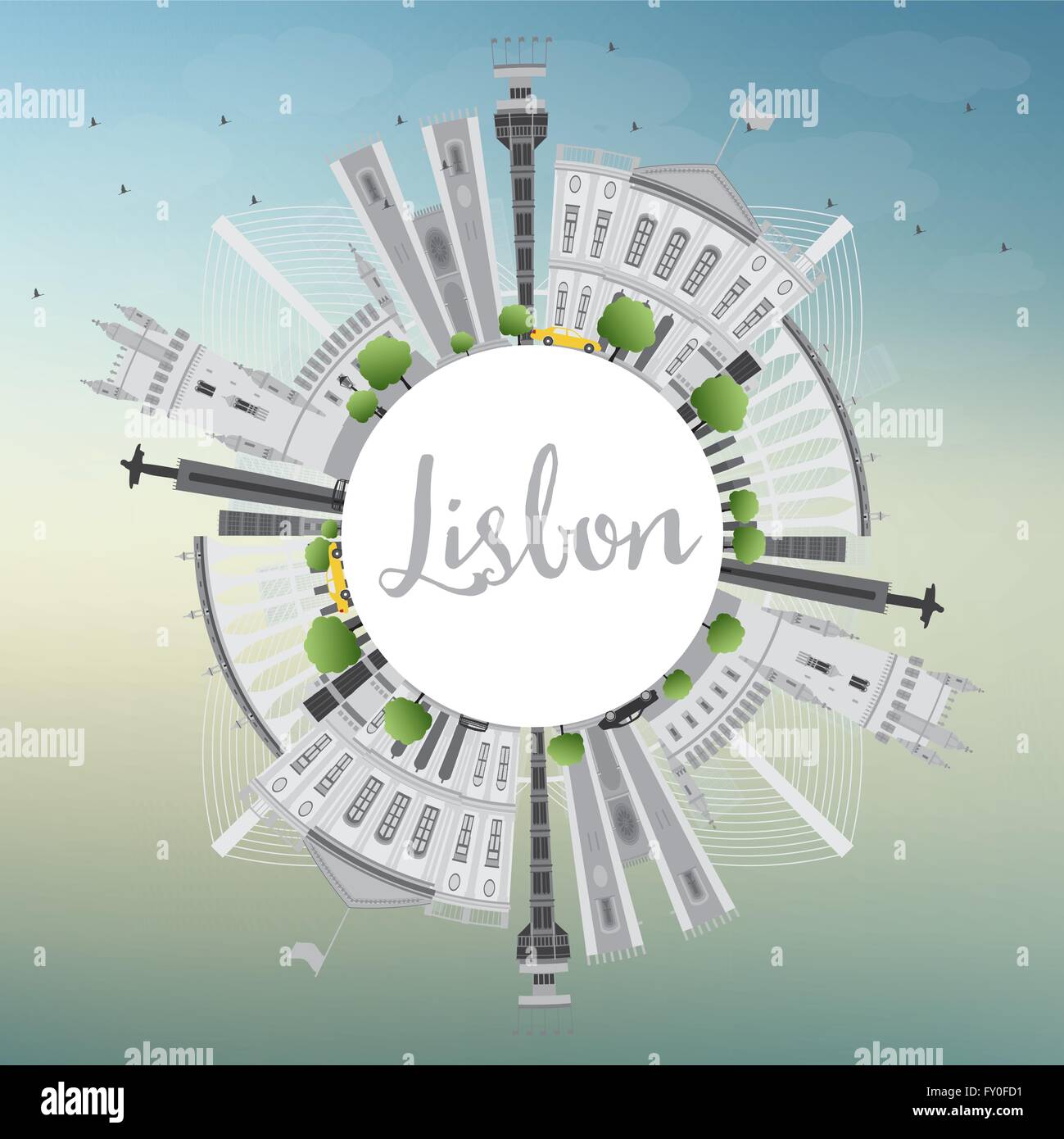 Lisbon City Skyline with Gray Buildings, Blue Sky and Copy Space ...