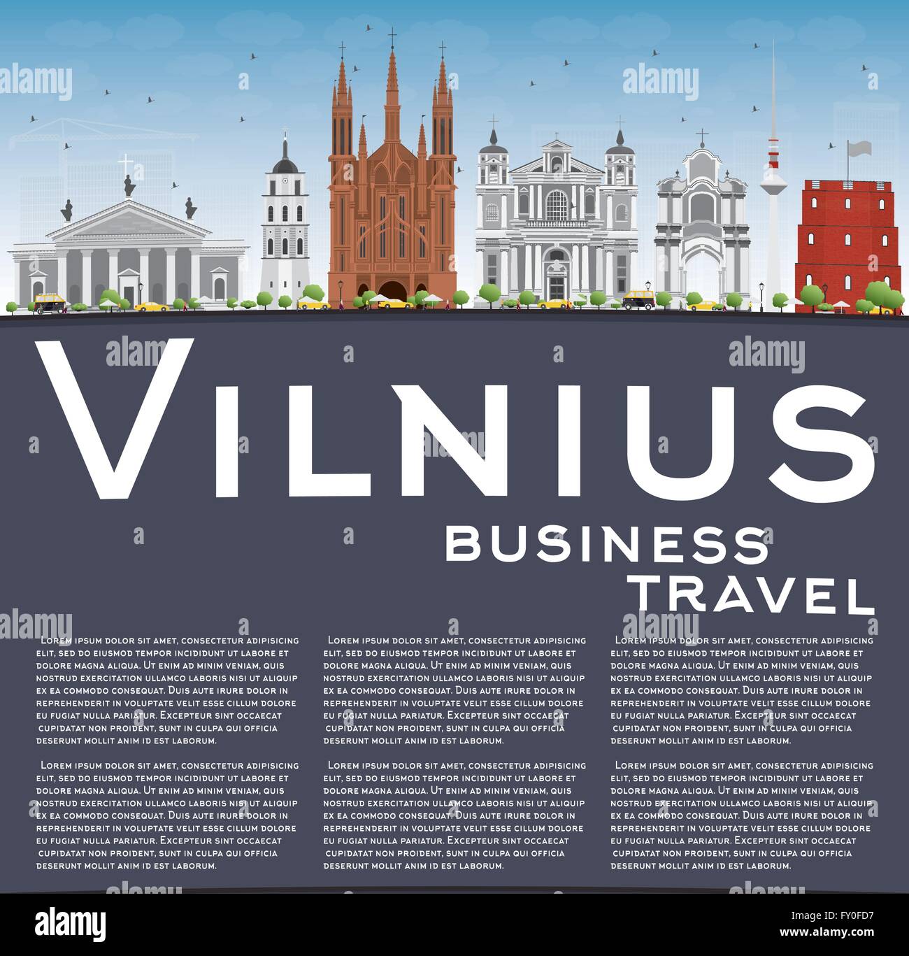 Vilnius Skyline with Gray Landmarks, Blue Sky and Copy Space. Vector ...