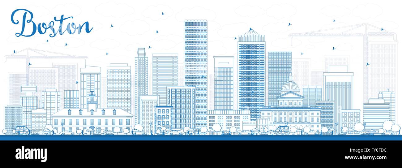 Outline Boston Skyline with Blue Buildings. Vector Illustration ...