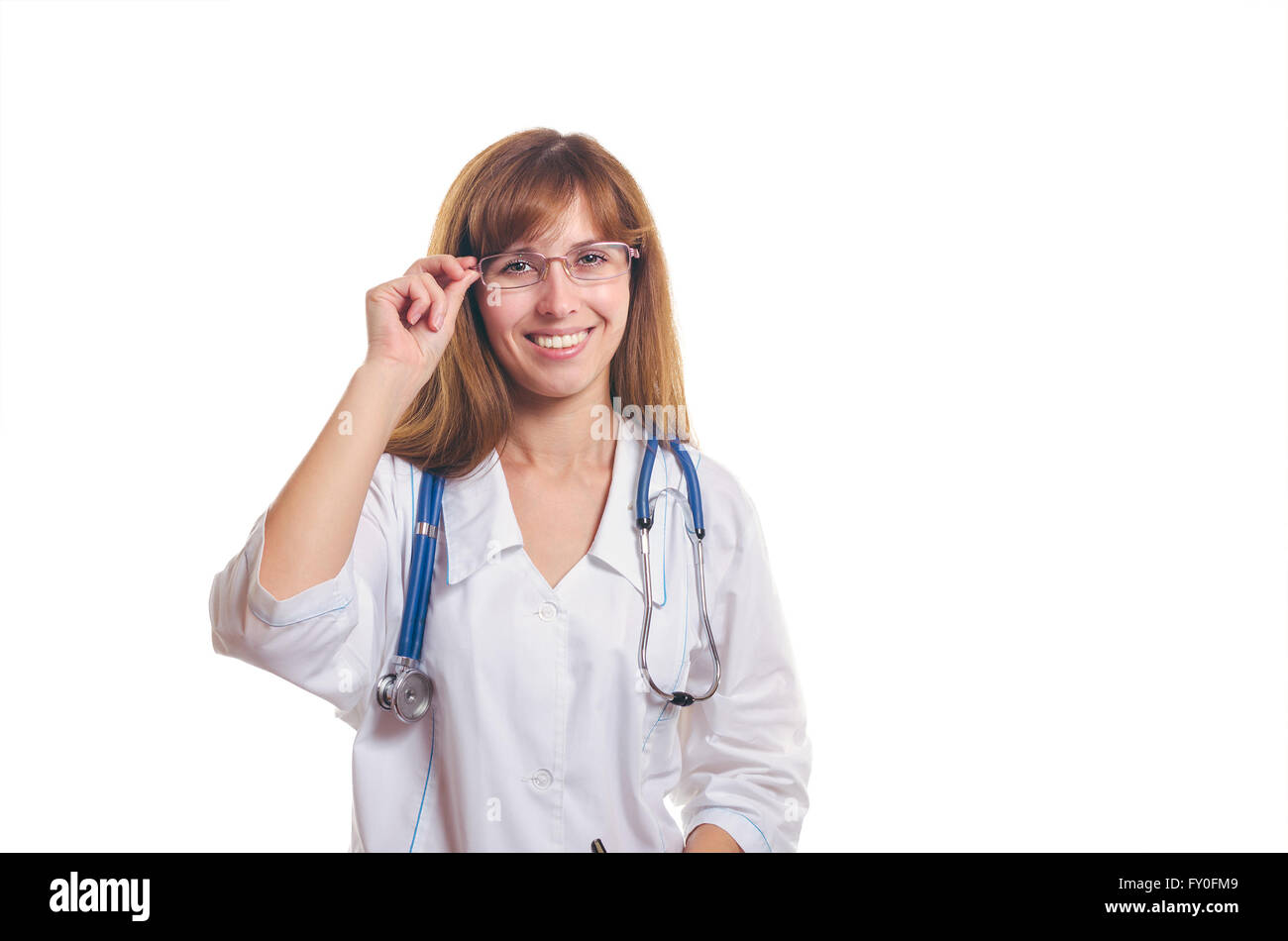 The doctor wearing spectacles smiles Stock Photo - Alamy