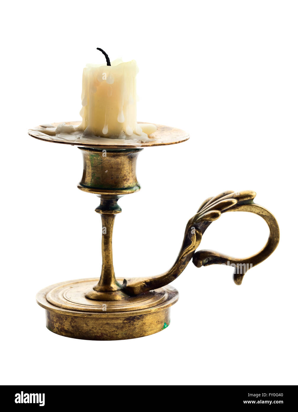 candlestick with candle isolated on white background Stock Photo - Alamy