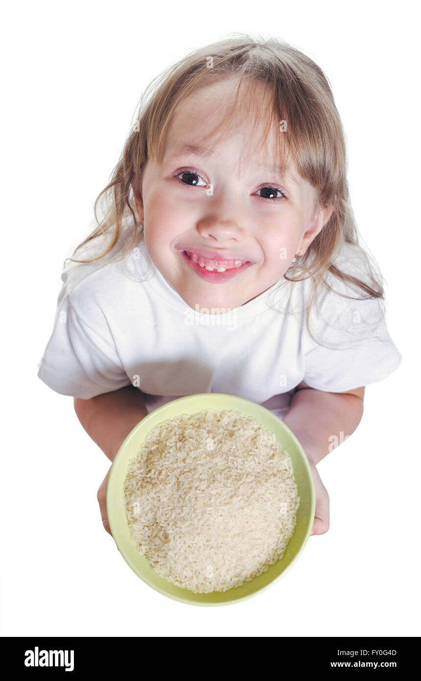 The girl keeps rice in a plate Stock Photo - Alamy