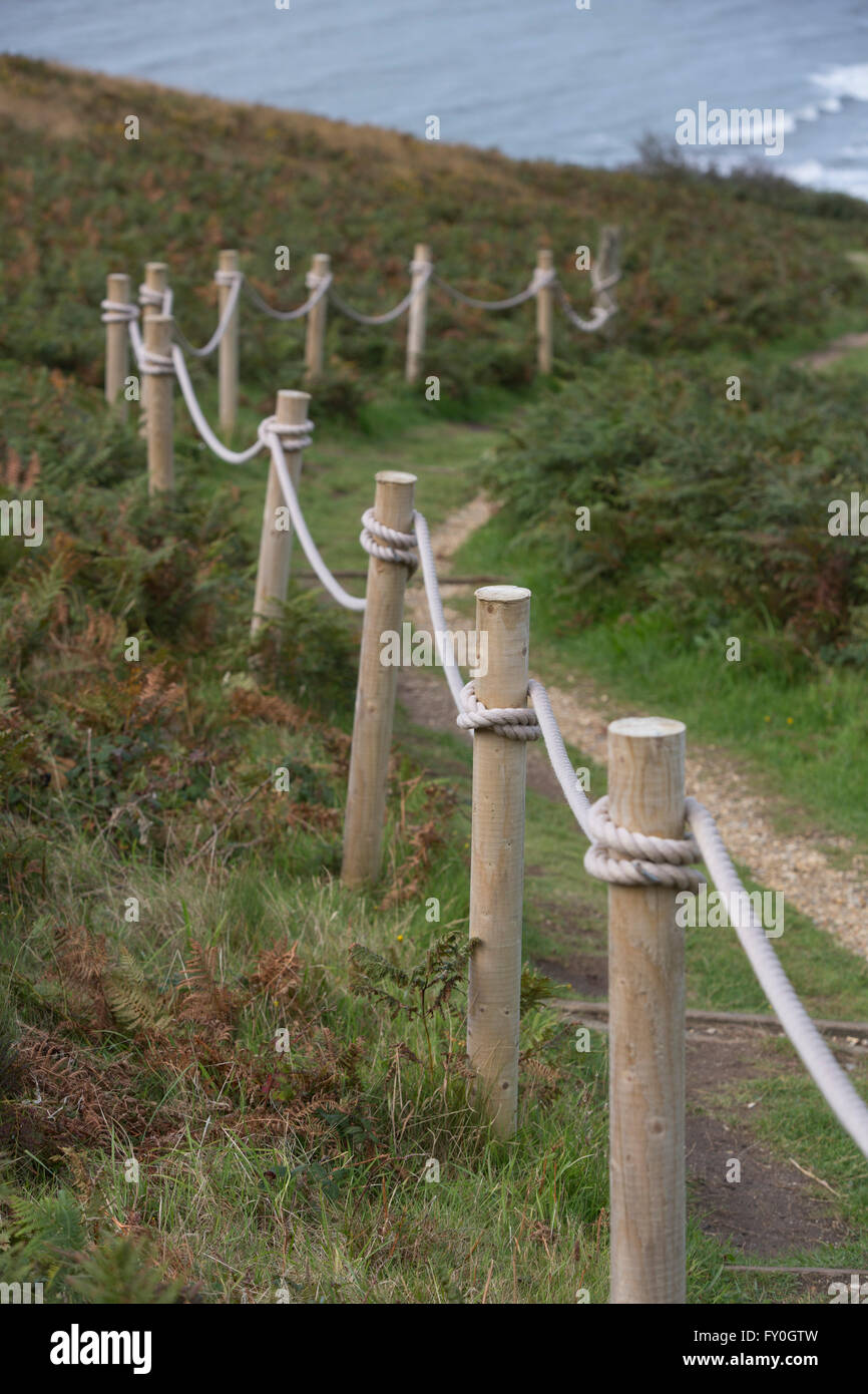A rope walk, aiding walkers to climb a steep hill with steps Stock ...