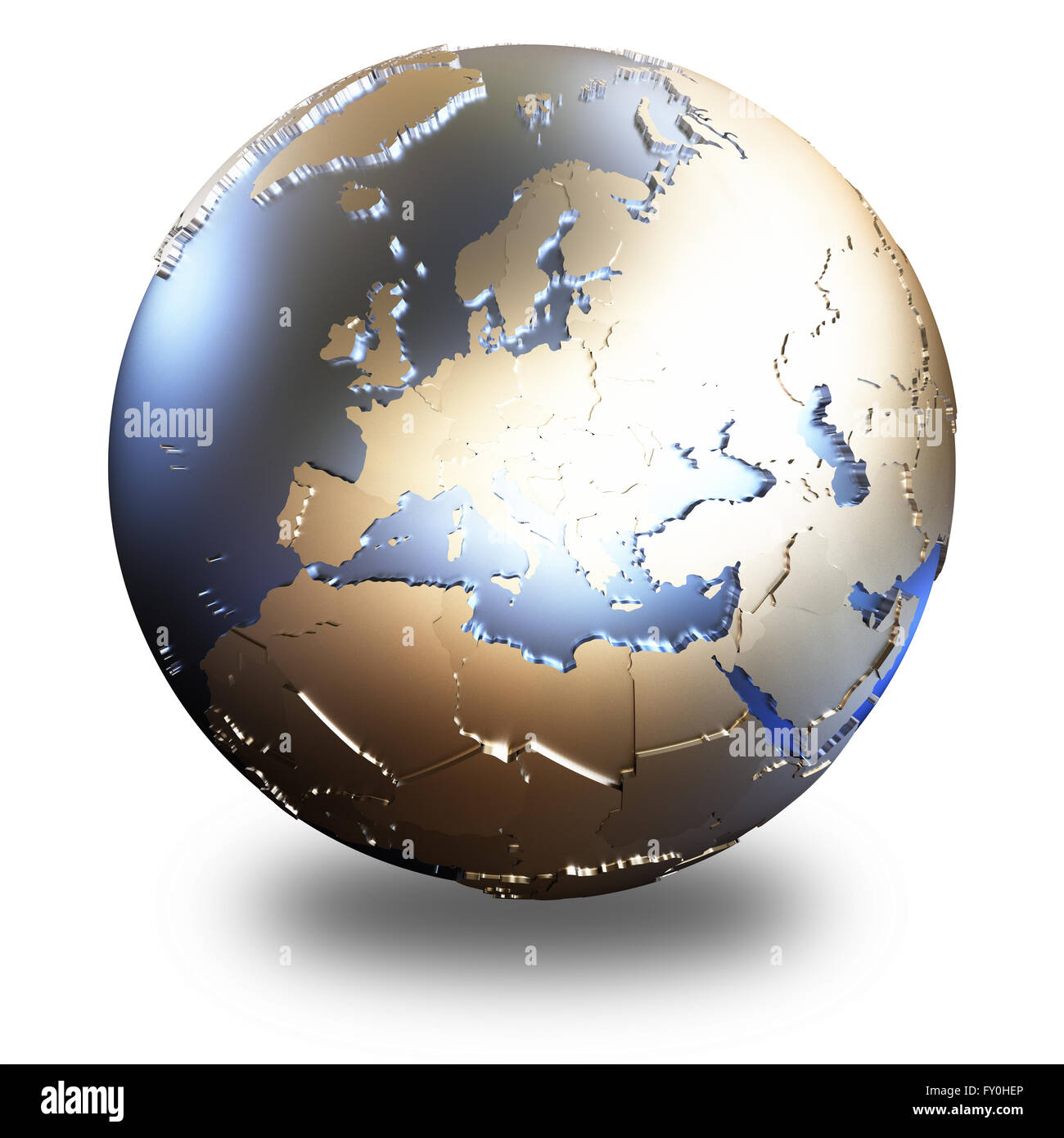 Europe on metallic model of planet Earth with embossed continents and ...