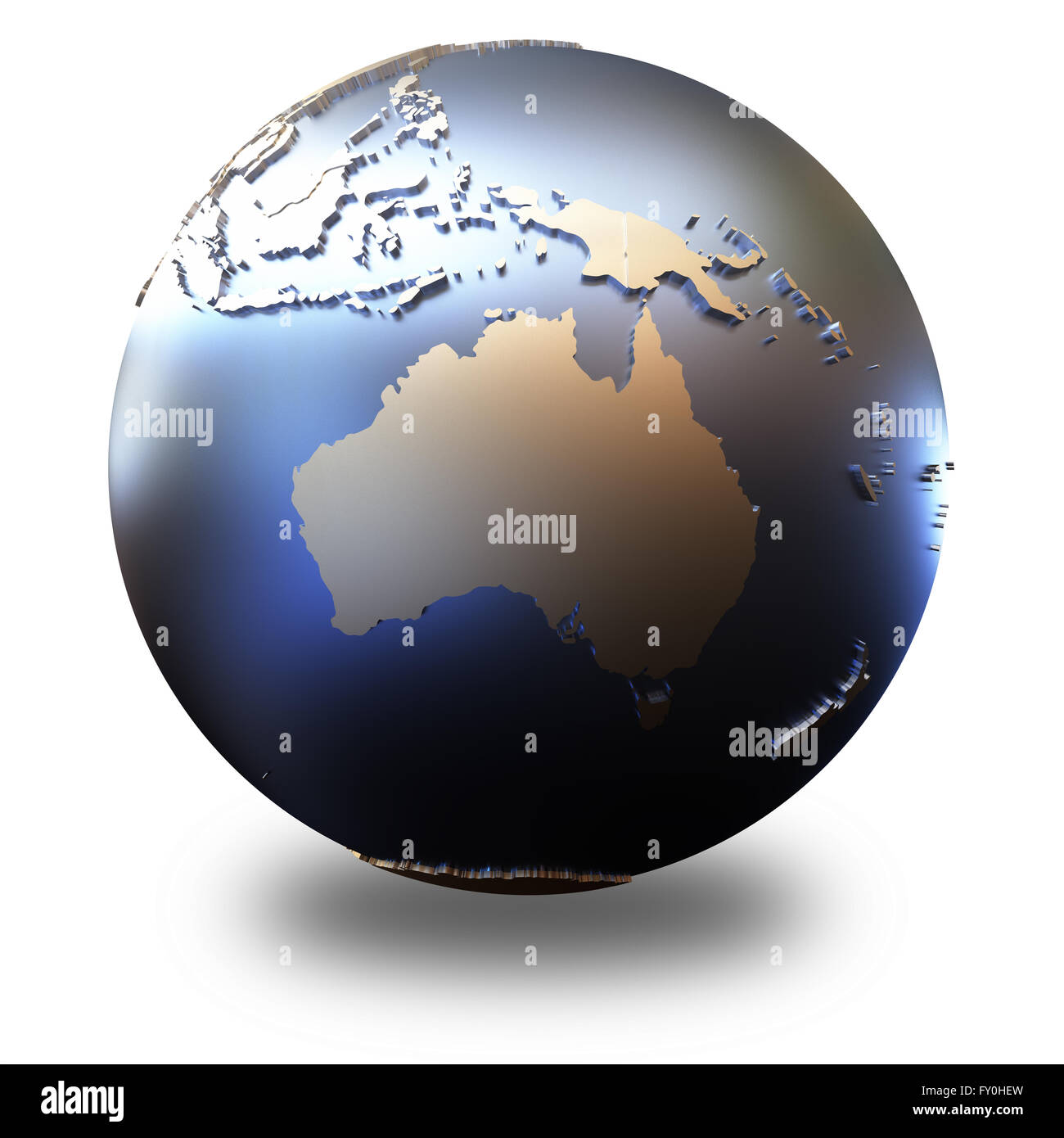Australia on metallic model of planet Earth with embossed continents ...