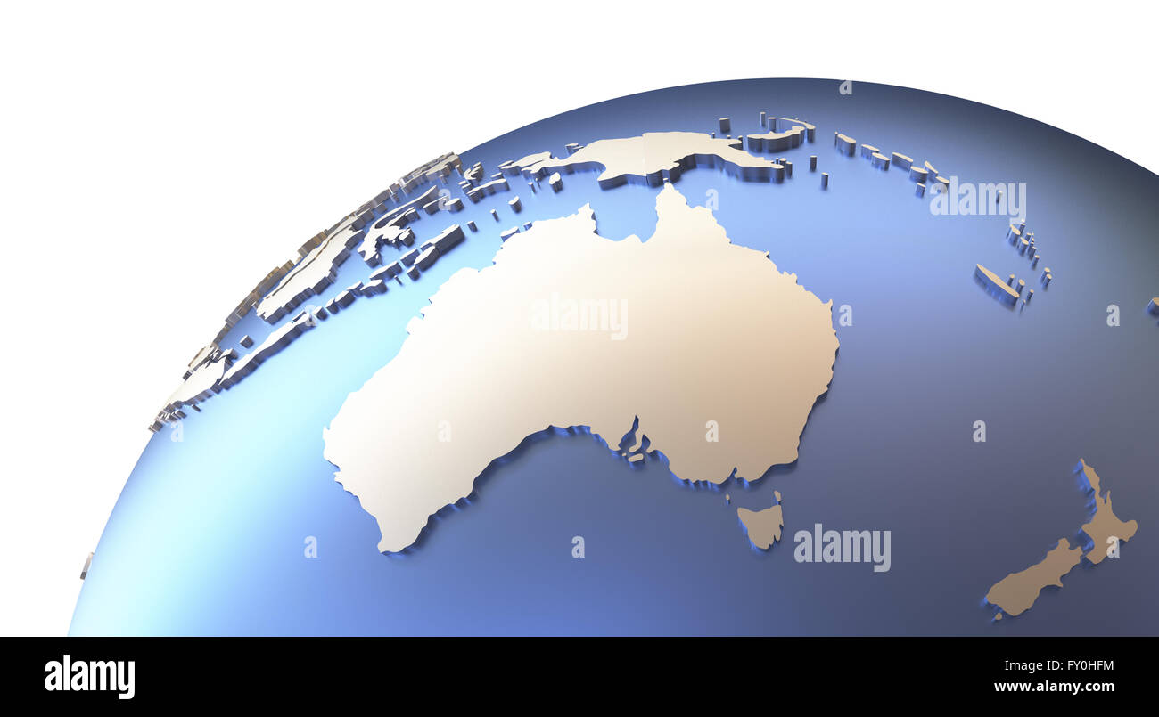 Australia on metallic model of planet Earth with embossed continents ...