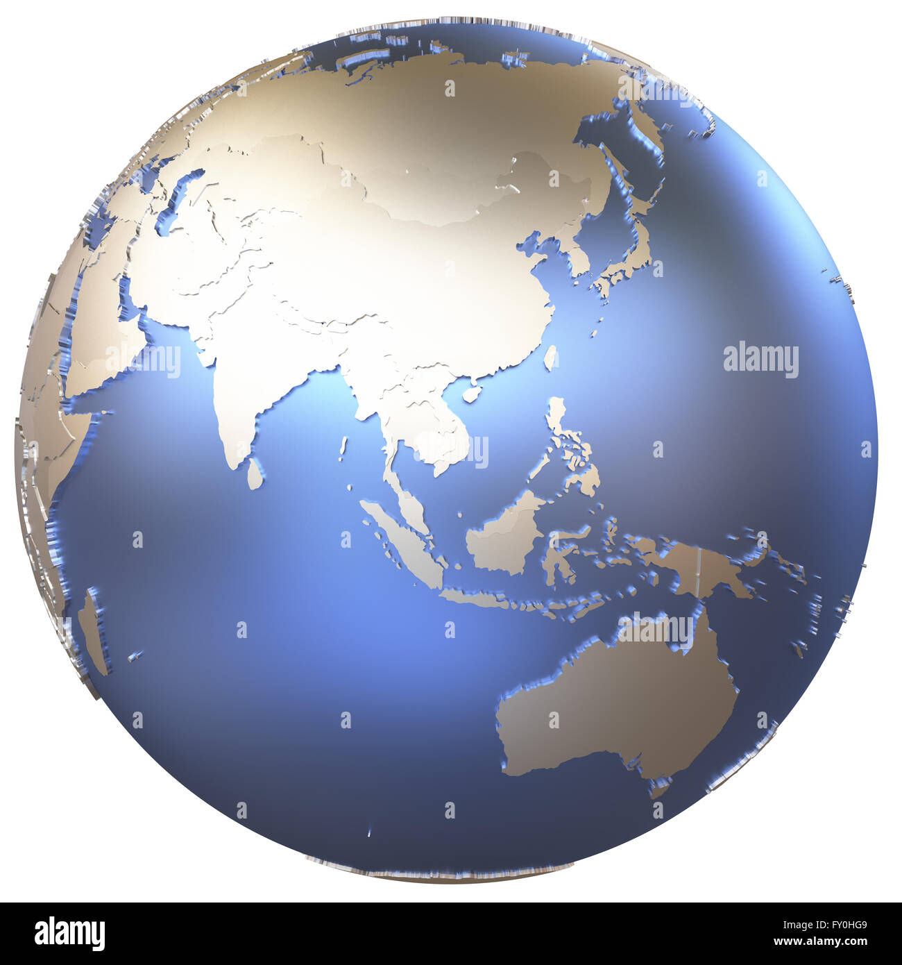 Southeast Asia on metallic model of planet Earth with embossed ...