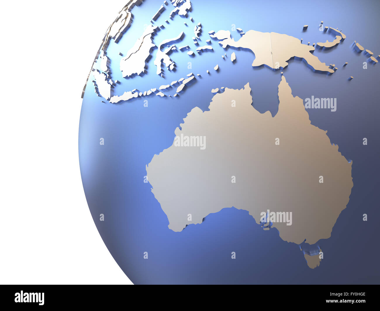 Australia on metallic model of planet Earth with embossed continents ...
