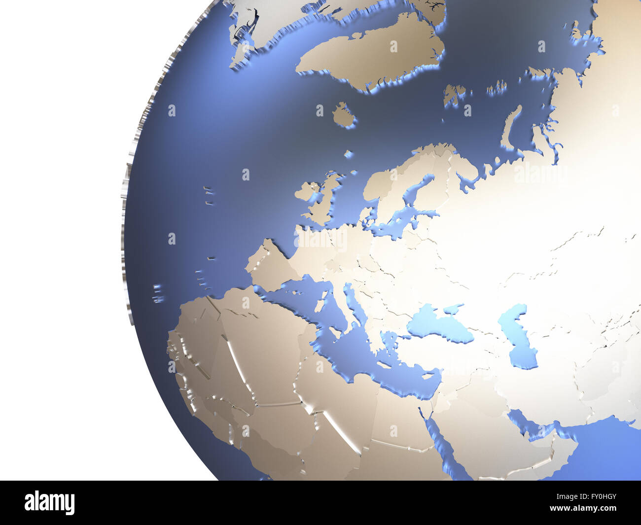 Europe on metallic model of planet Earth with embossed continents and ...