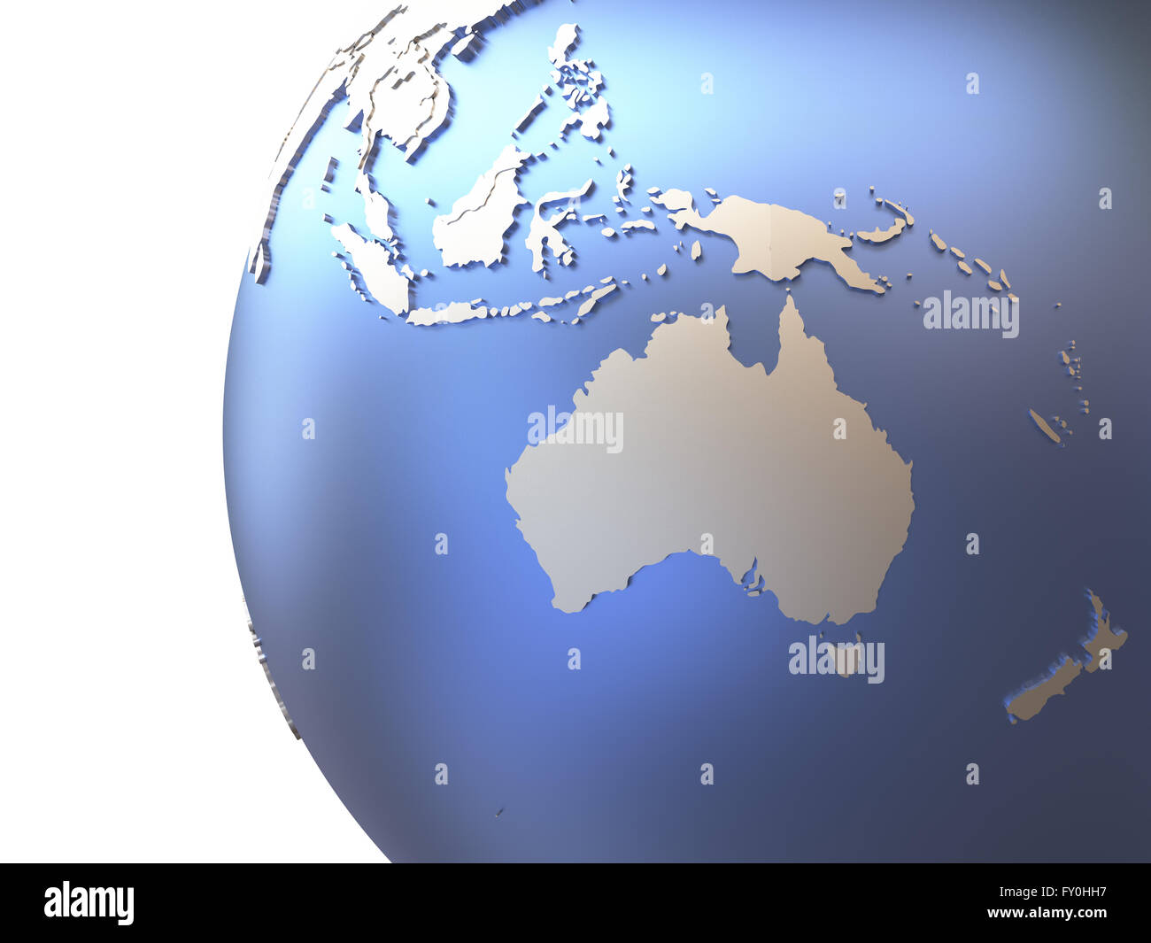 Australia on metallic model of planet Earth with embossed continents ...