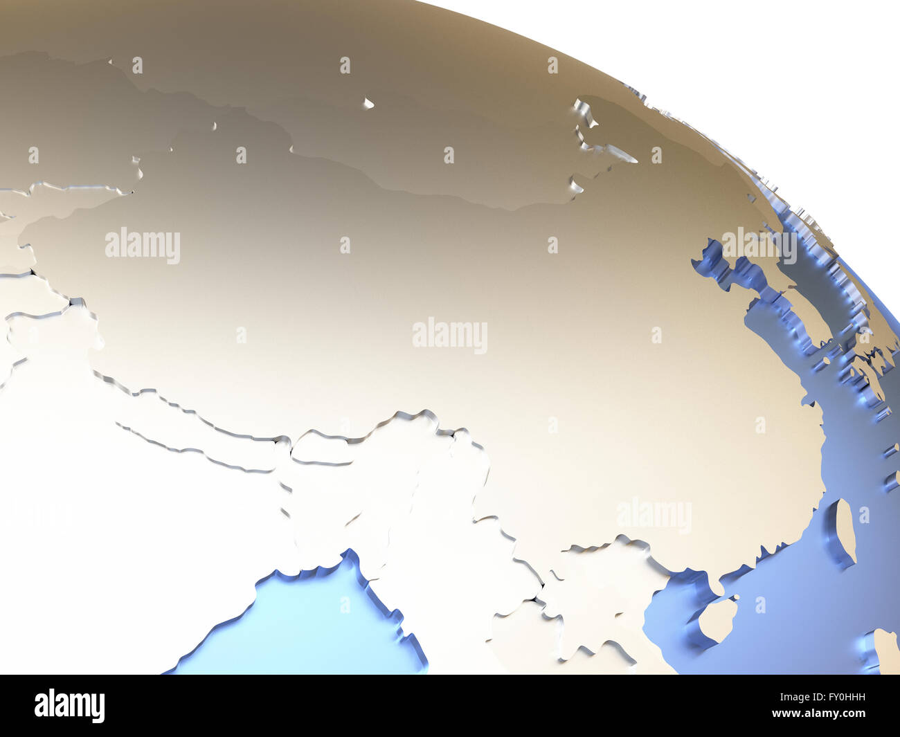 China on metallic model of planet Earth with embossed continents and ...