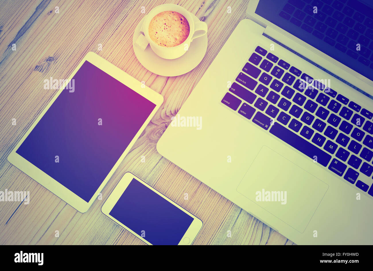 Top view office desk hero header for responsive webdesign. Letterhead ...