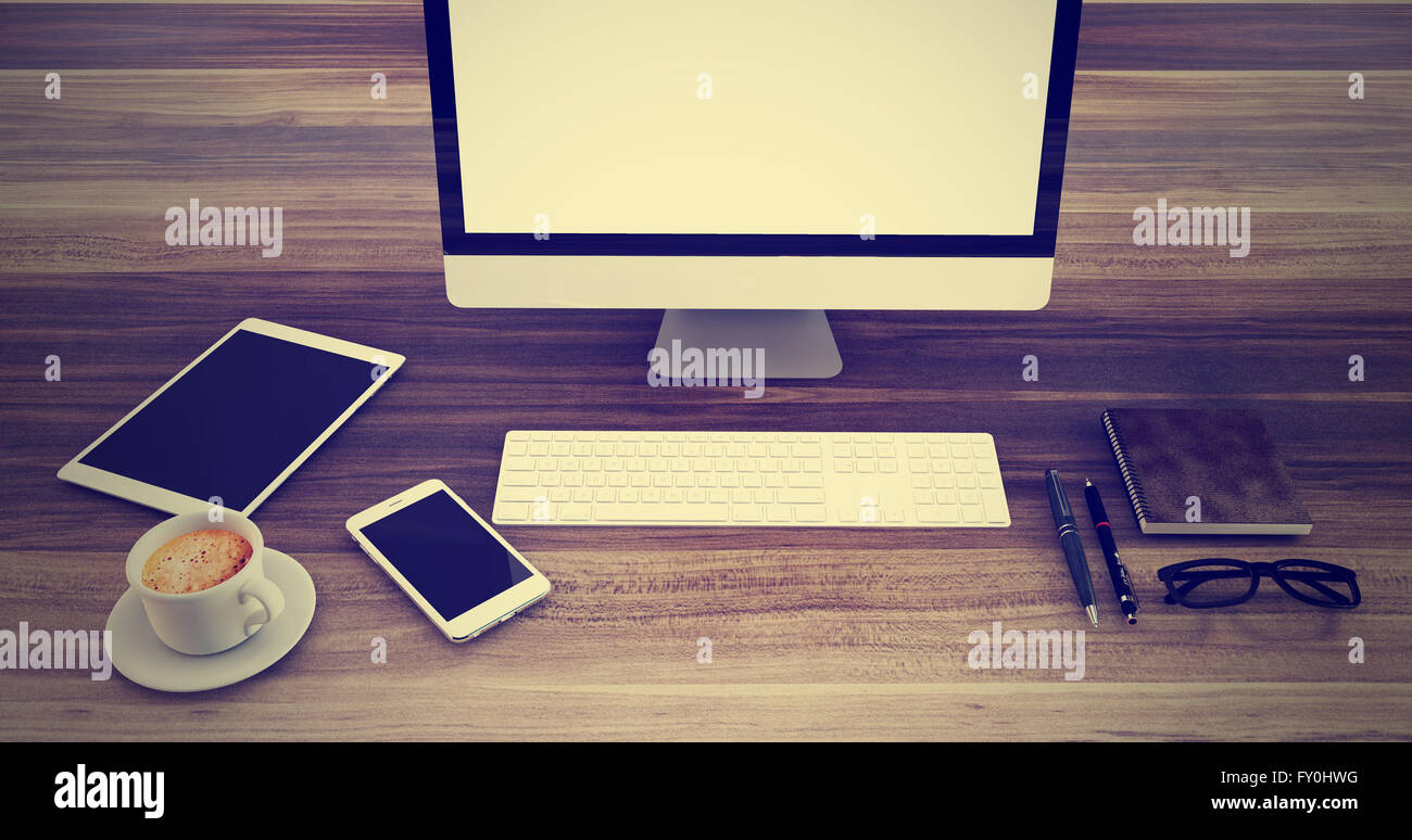 Top view office desk hero header for responsive webdesign. Letterhead ...