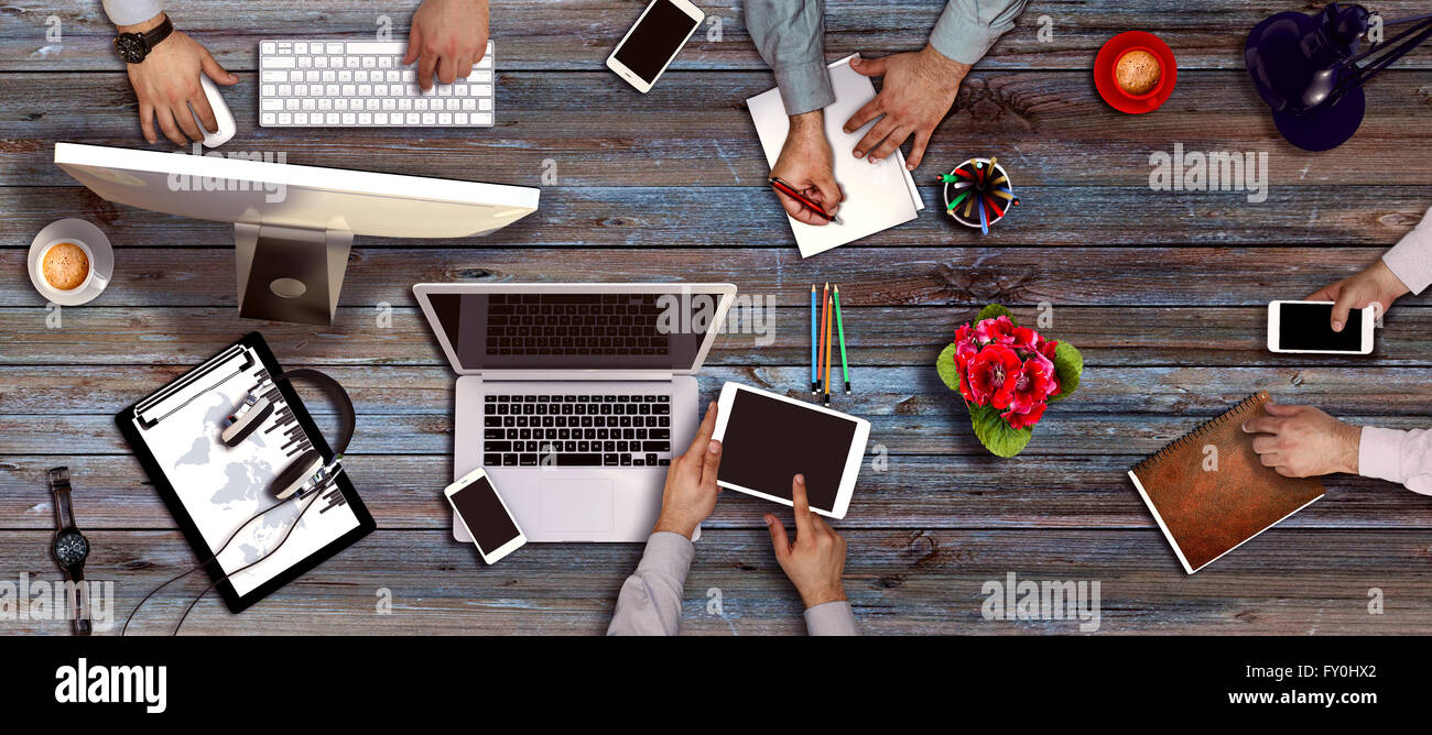 Aerial view busy desk group hi-res stock photography and images - Alamy