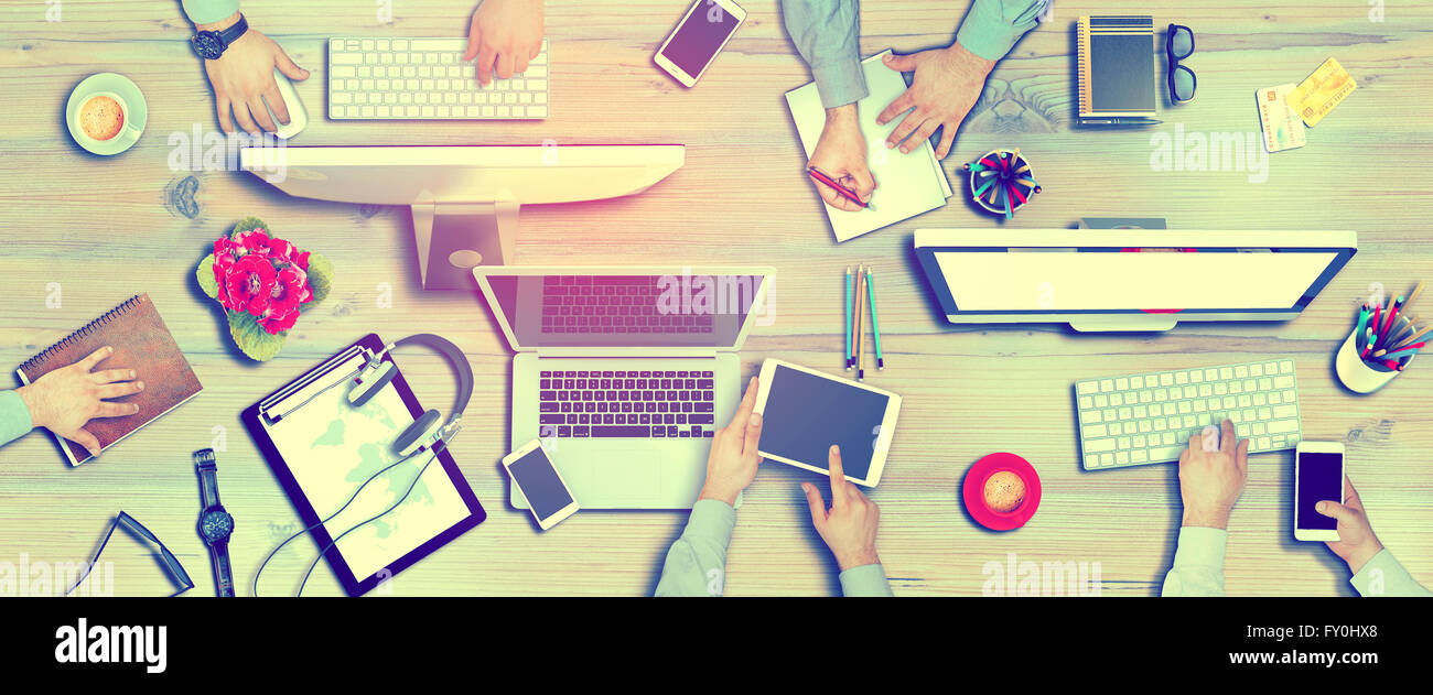 Busy business people tablet smartphone hi-res stock photography and ...