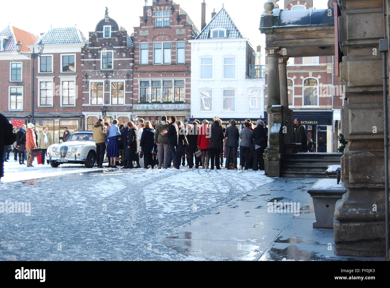 Delft, Netherlands - January 31: daily and snowy main square of Delft ...