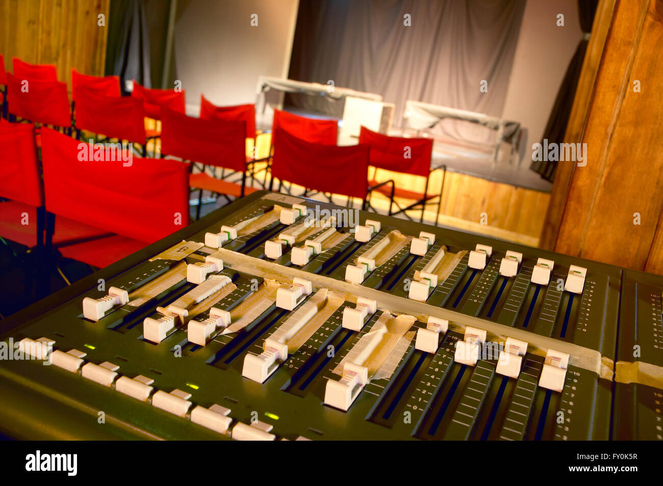 Audio mixer table board in a classroom. Horizontal Stock Photo - Alamy