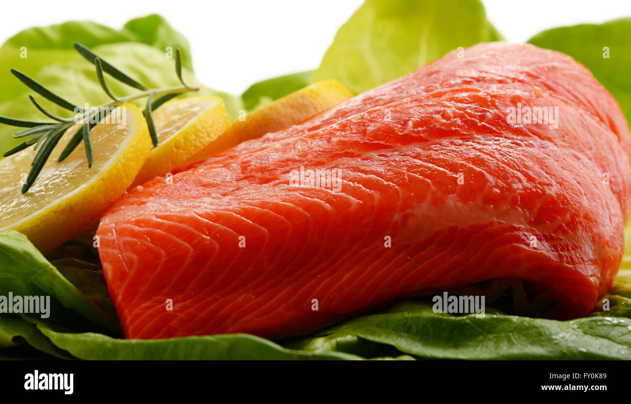 Composition with fresh raw salmon fillet Stock Photo - Alamy