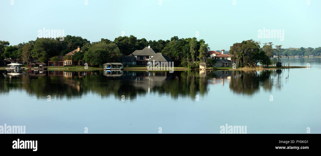Panoramic view looking out across Lake Butler, surrounding the town of ...