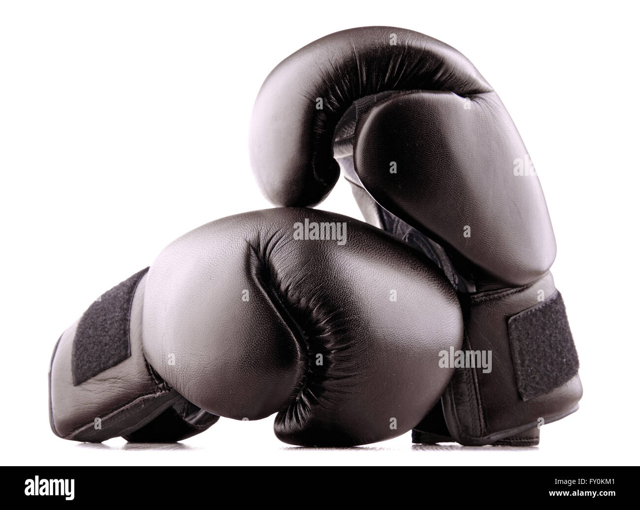 Pair of black leather boxing gloves isolated on white background Stock ...