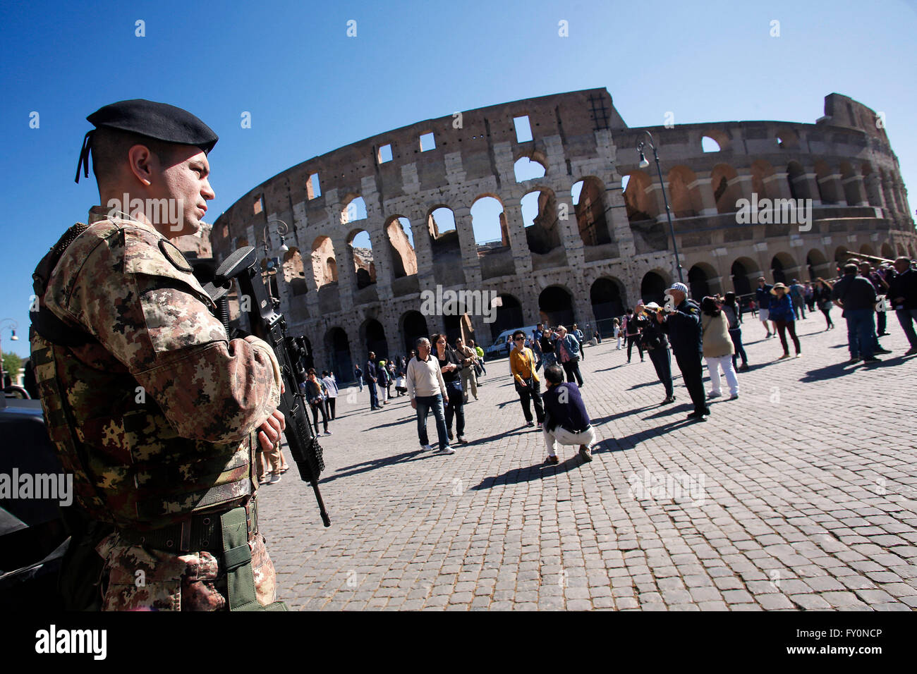 The army patrolling at Coliseum Rome 20th April 2016. Around Coliseum ...