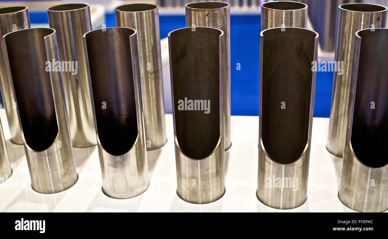 Tubes with shaped cutout at the end installation Stock Photo - Alamy