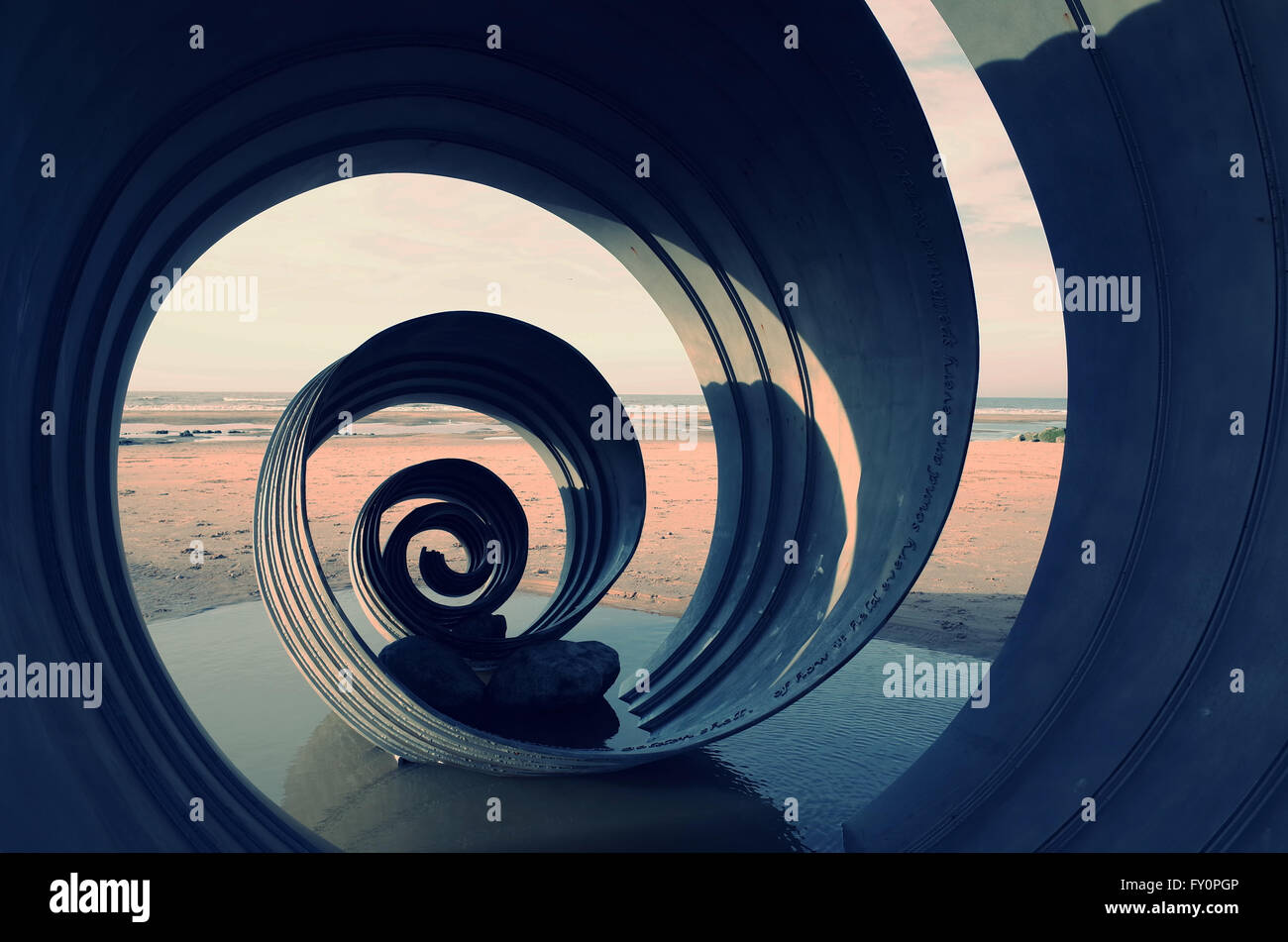 Shell sculpture on Blackpool beach at low tide Stock Photo - Alamy