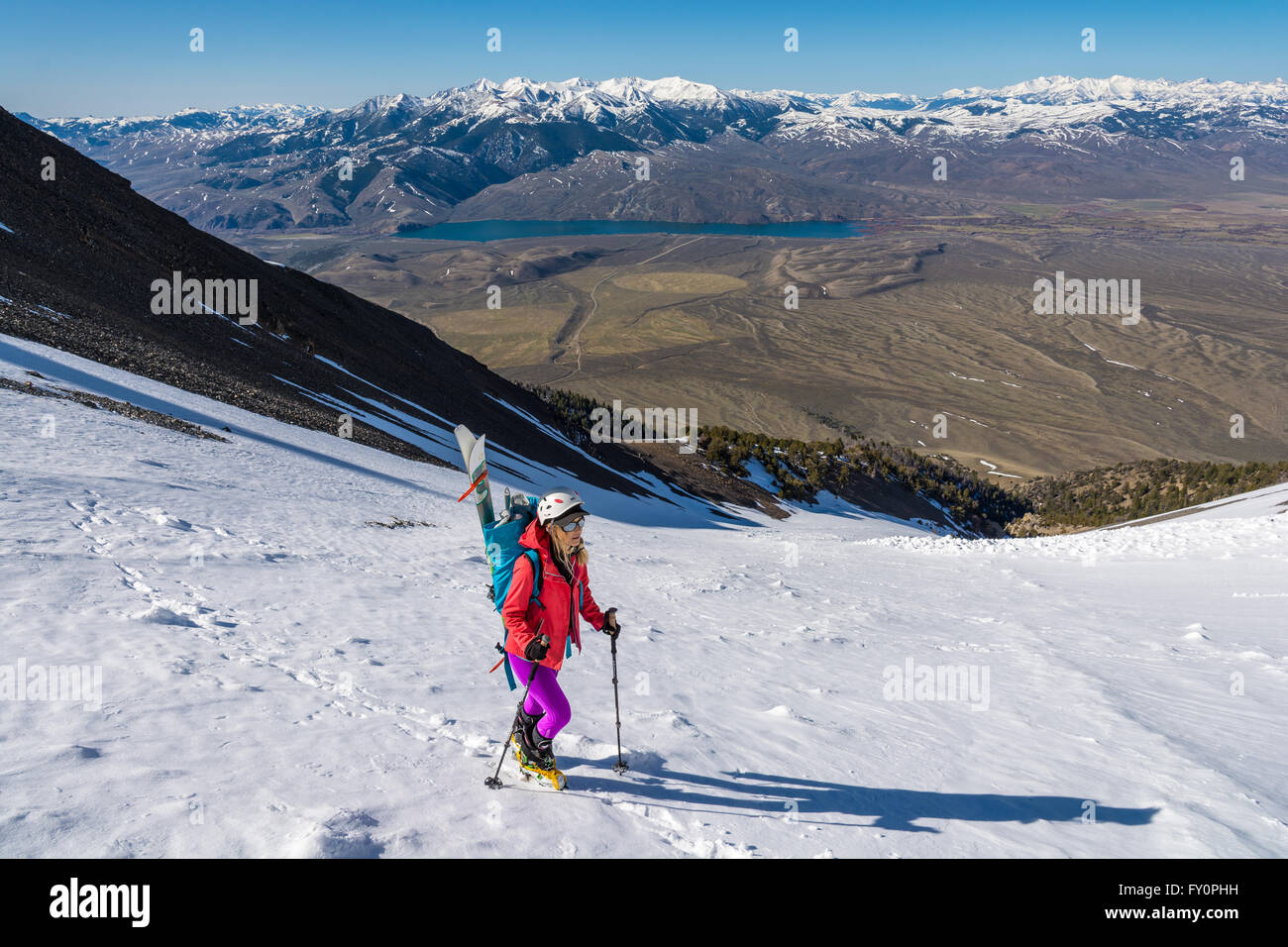 Ski mountaineer ascending to the summit of the "Super Gully" on Lost ...