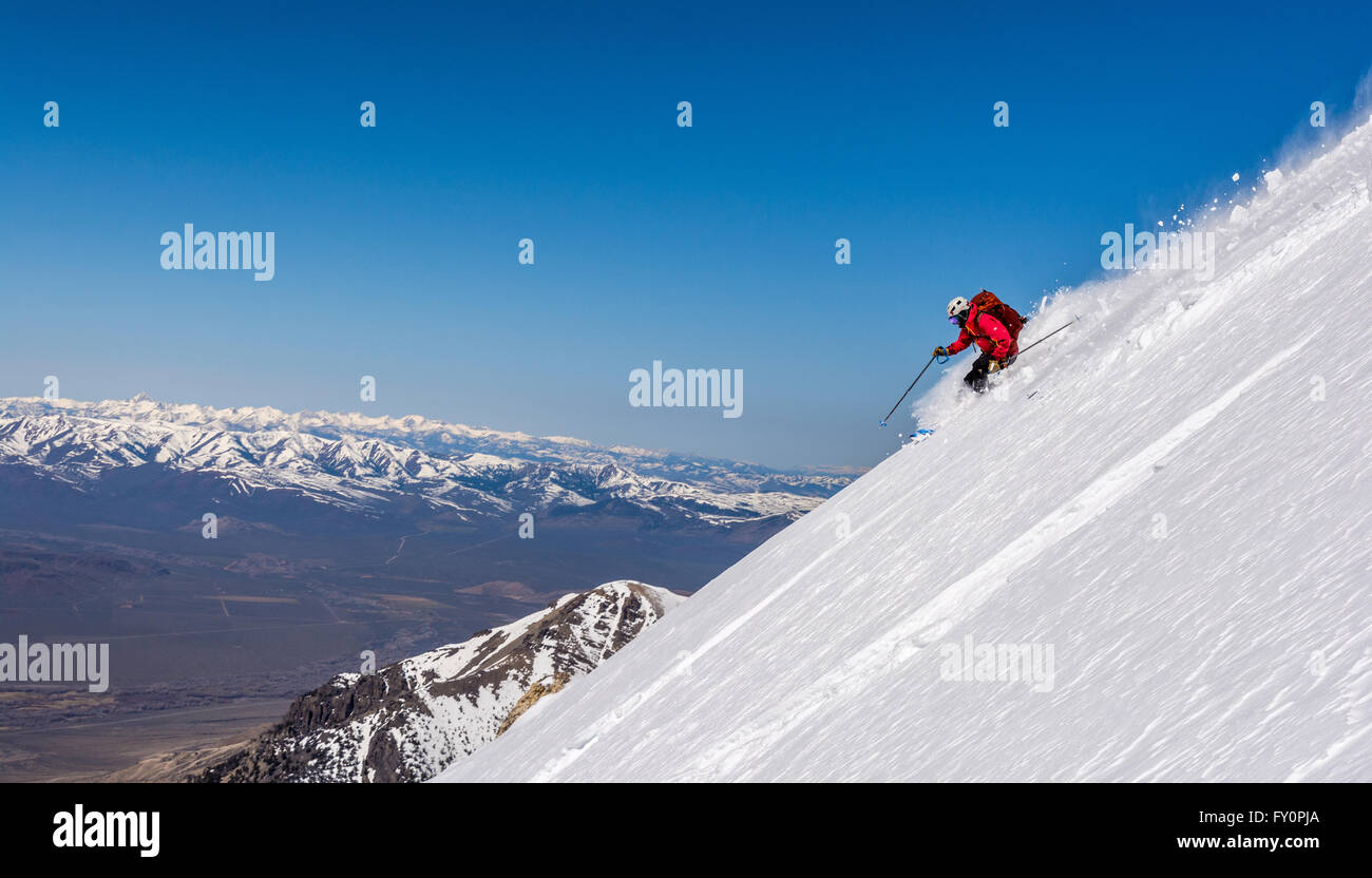 Ski mountaineer descending from the summit of the "Super Gully" on Lost ...