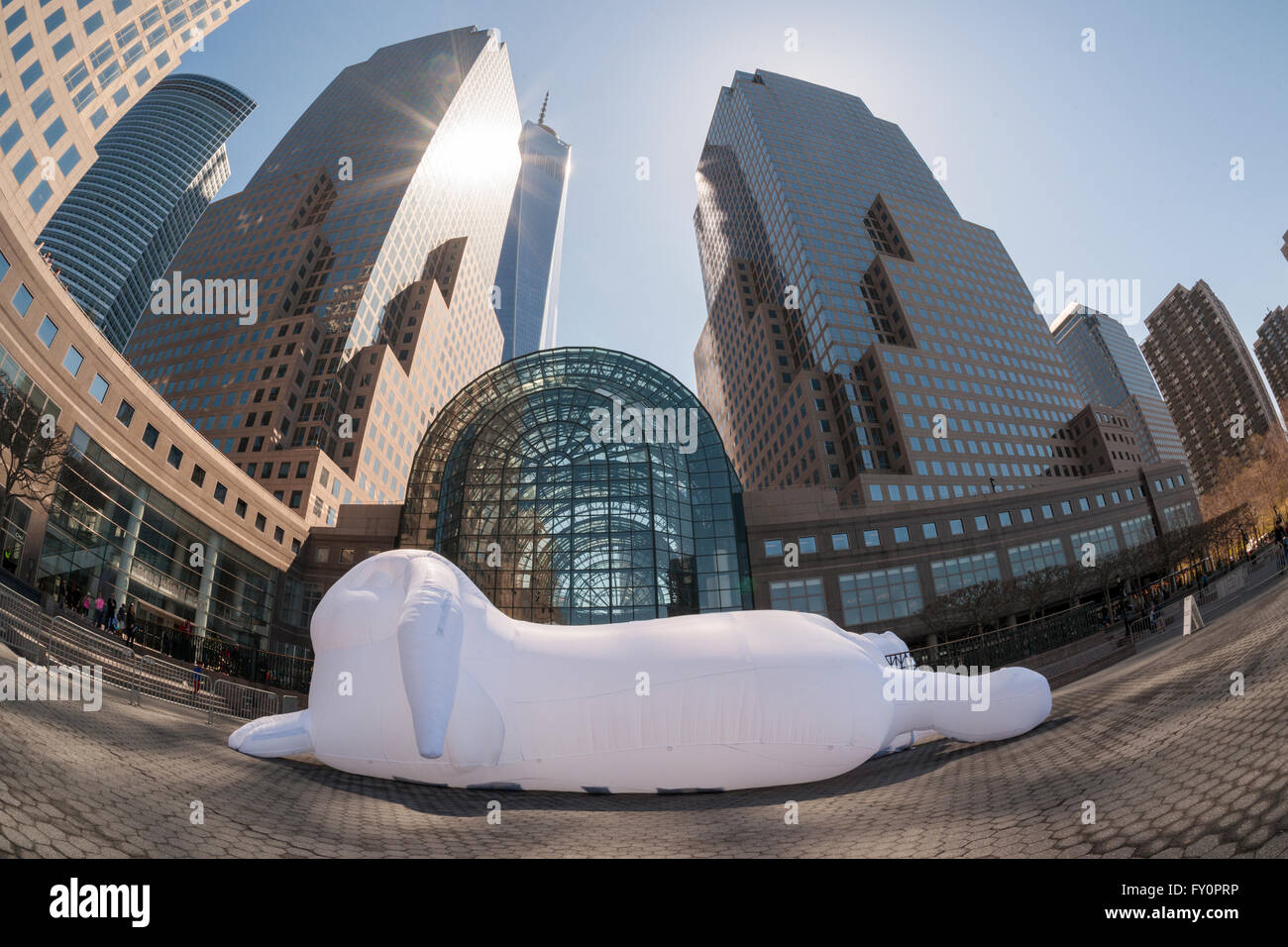 Seven giant inflatable rabbit sculptures, entitled "Intrude" by the ...