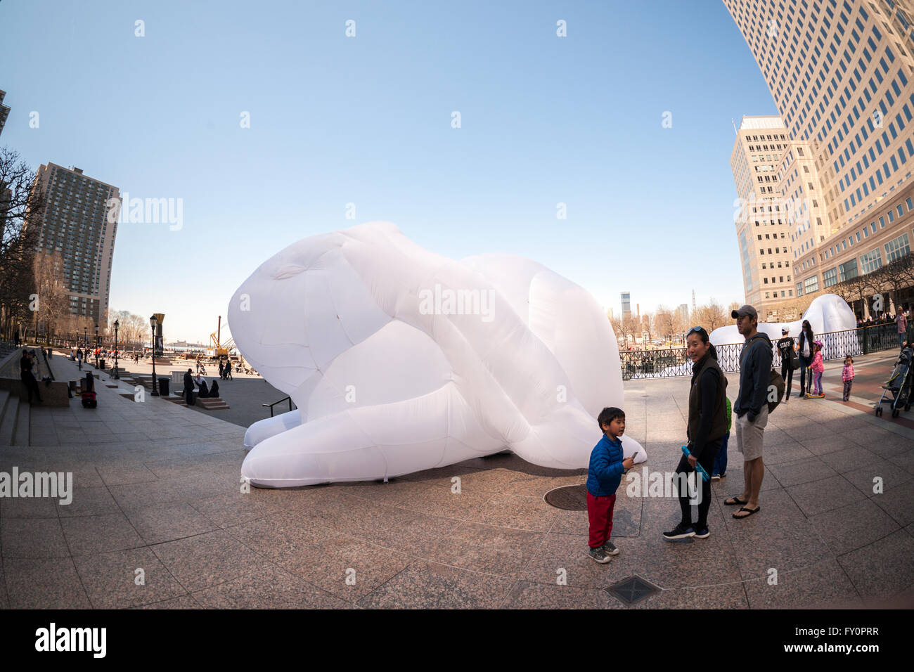 Seven giant inflatable rabbit sculptures, entitled "Intrude" by the ...