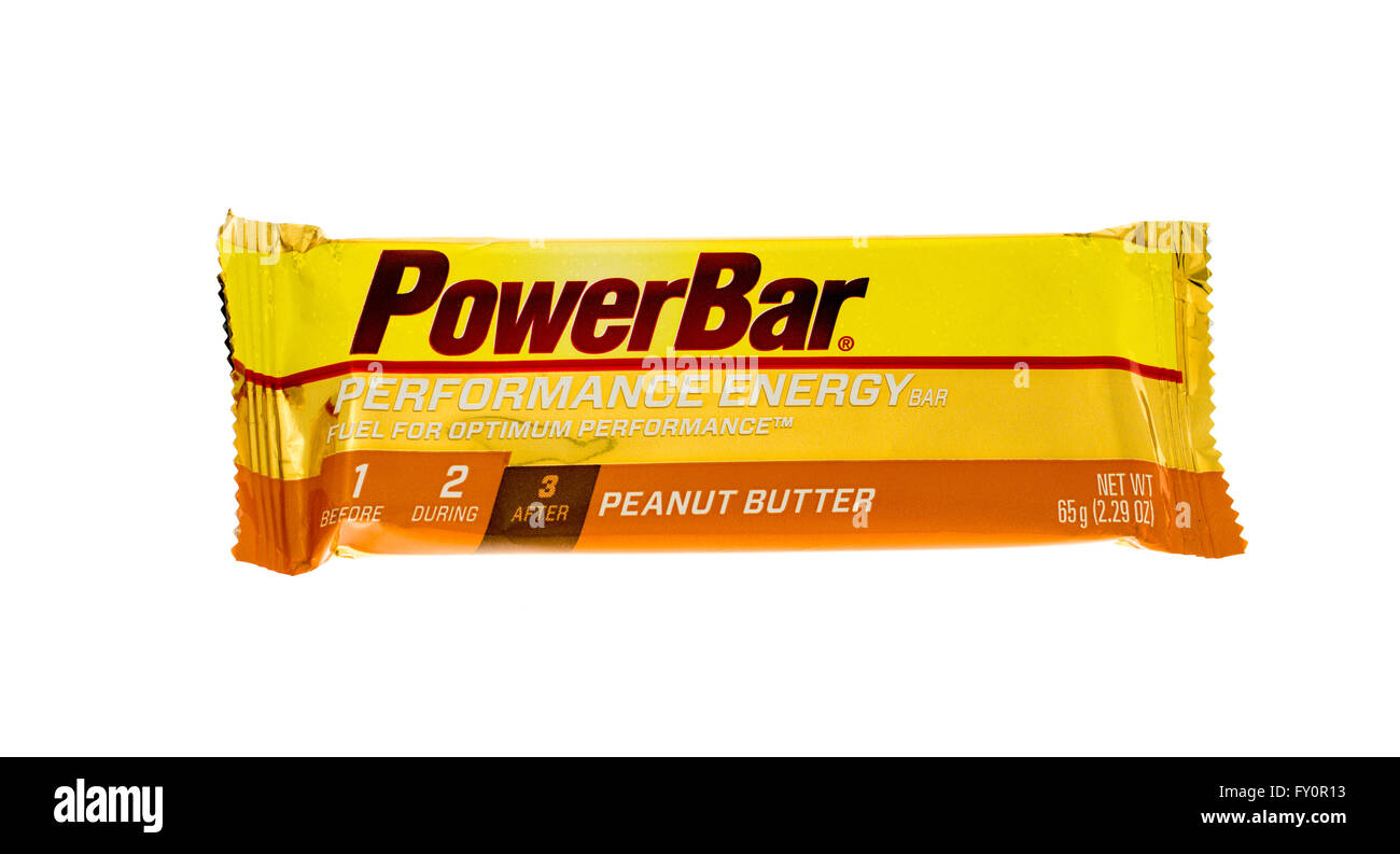 Winneconne, WI - 15 May 2015: Powerbar performance energy bar in peanut ...
