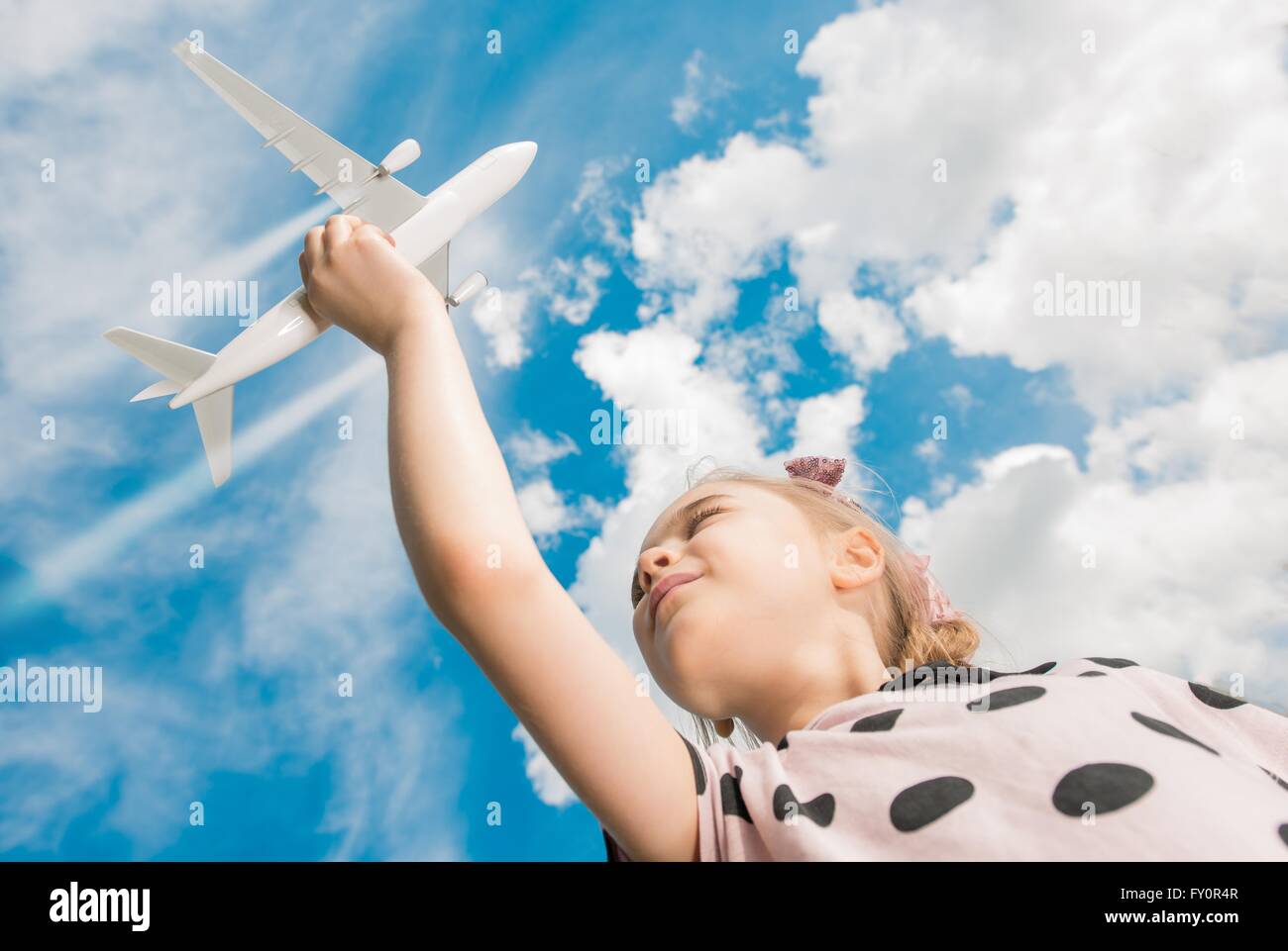Airplane Flight Dream. Beautiful Six Year Old Caucasian Girl Playing ...