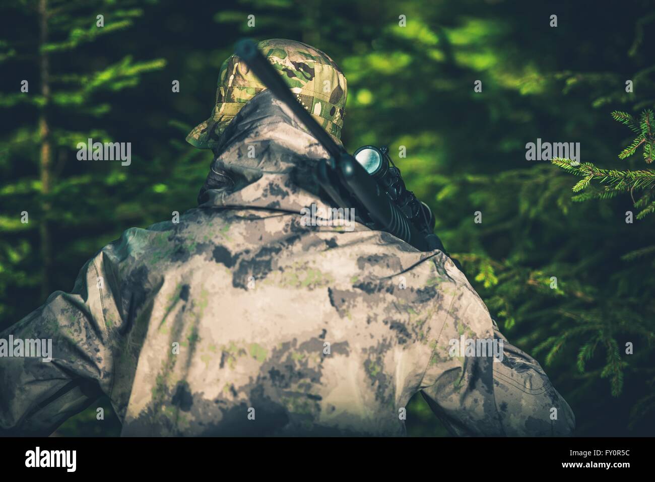 Forest Hunting For Wildlife. Illegal Poaching Activity Photo Concept ...