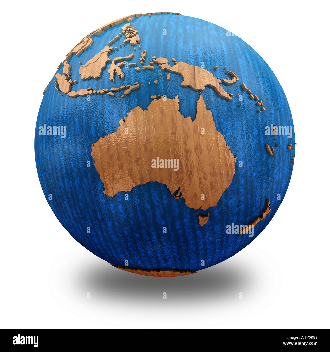 Australia on wooden model of planet Earth with embossed continents and ...