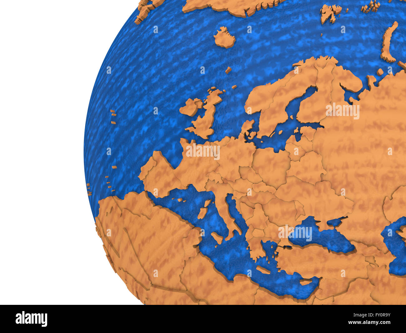 Europe on wooden model of planet Earth with embossed continents and ...