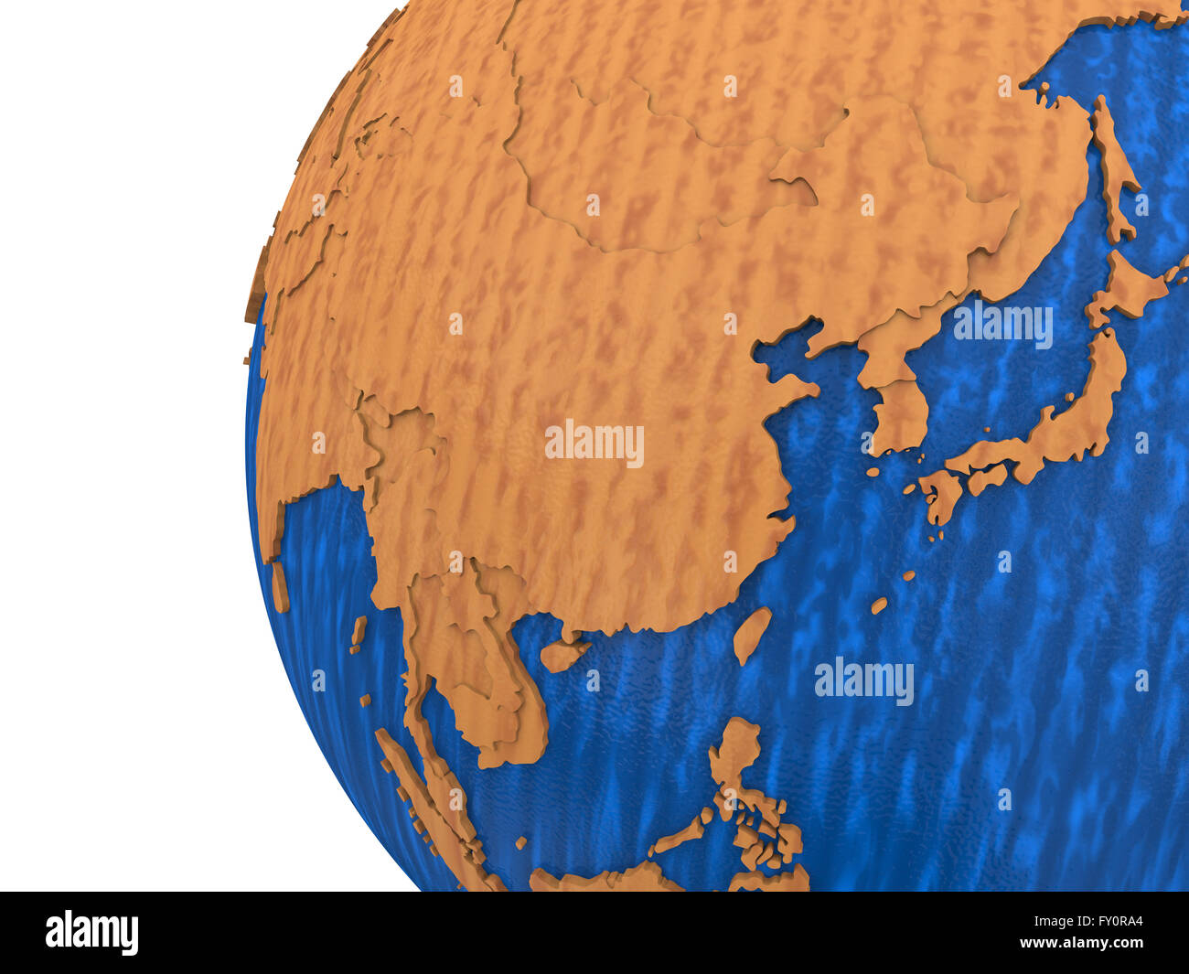 Southeast Asia on wooden model of planet Earth with embossed continents ...