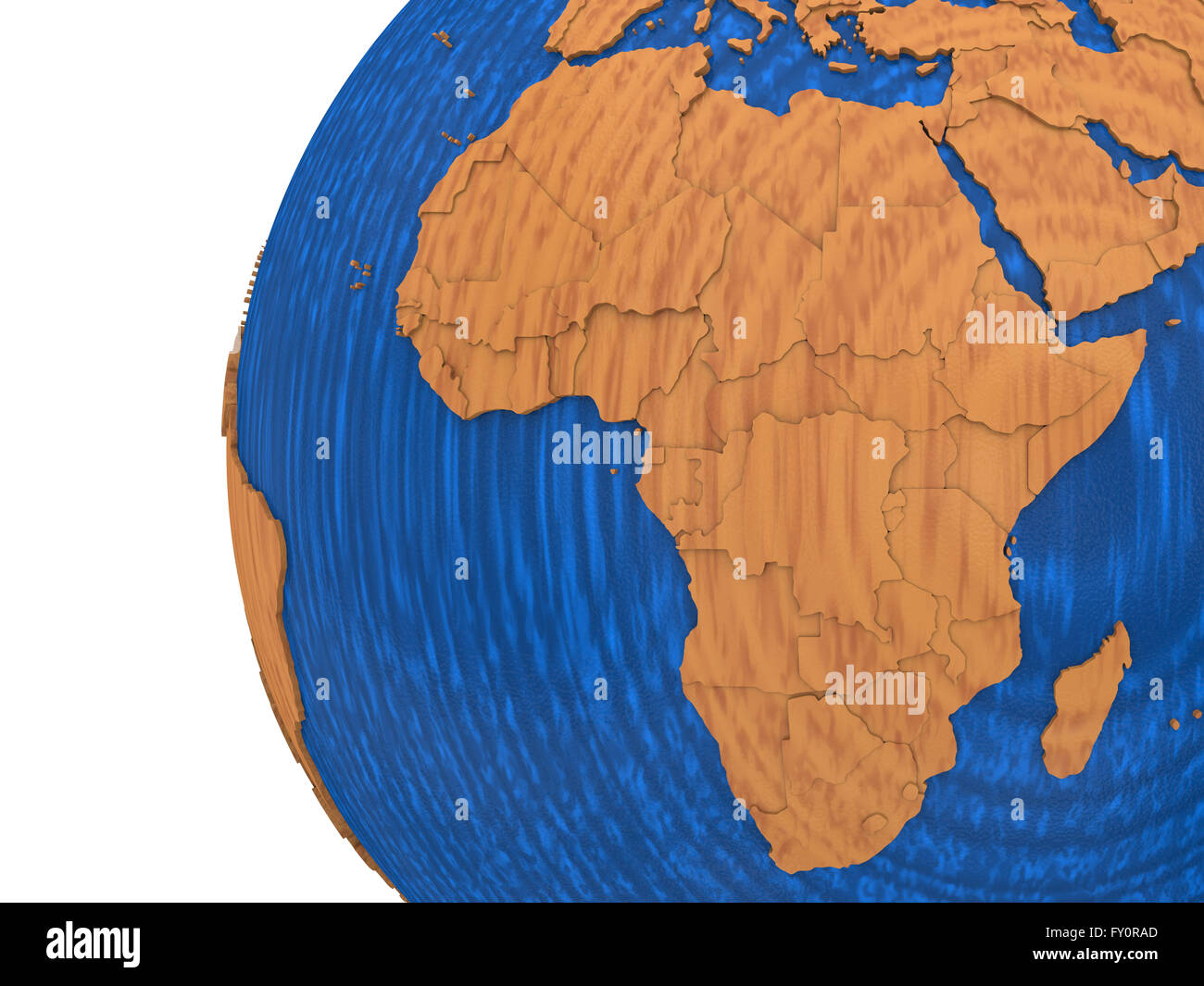 Africa on wooden model of planet Earth with embossed continents and ...