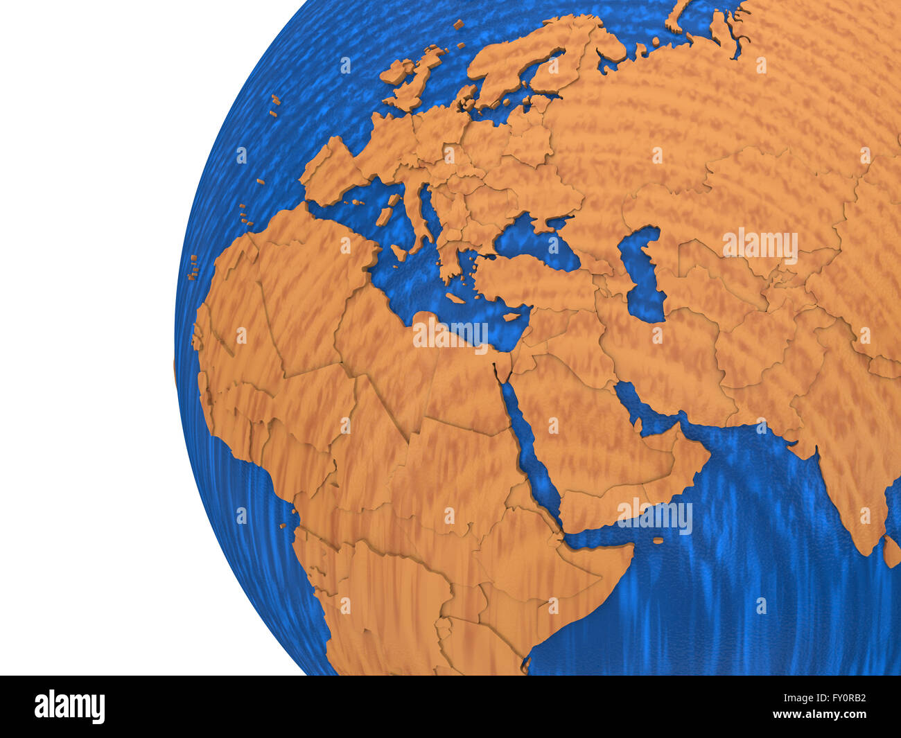 Middle East region on wooden model of planet Earth with embossed ...