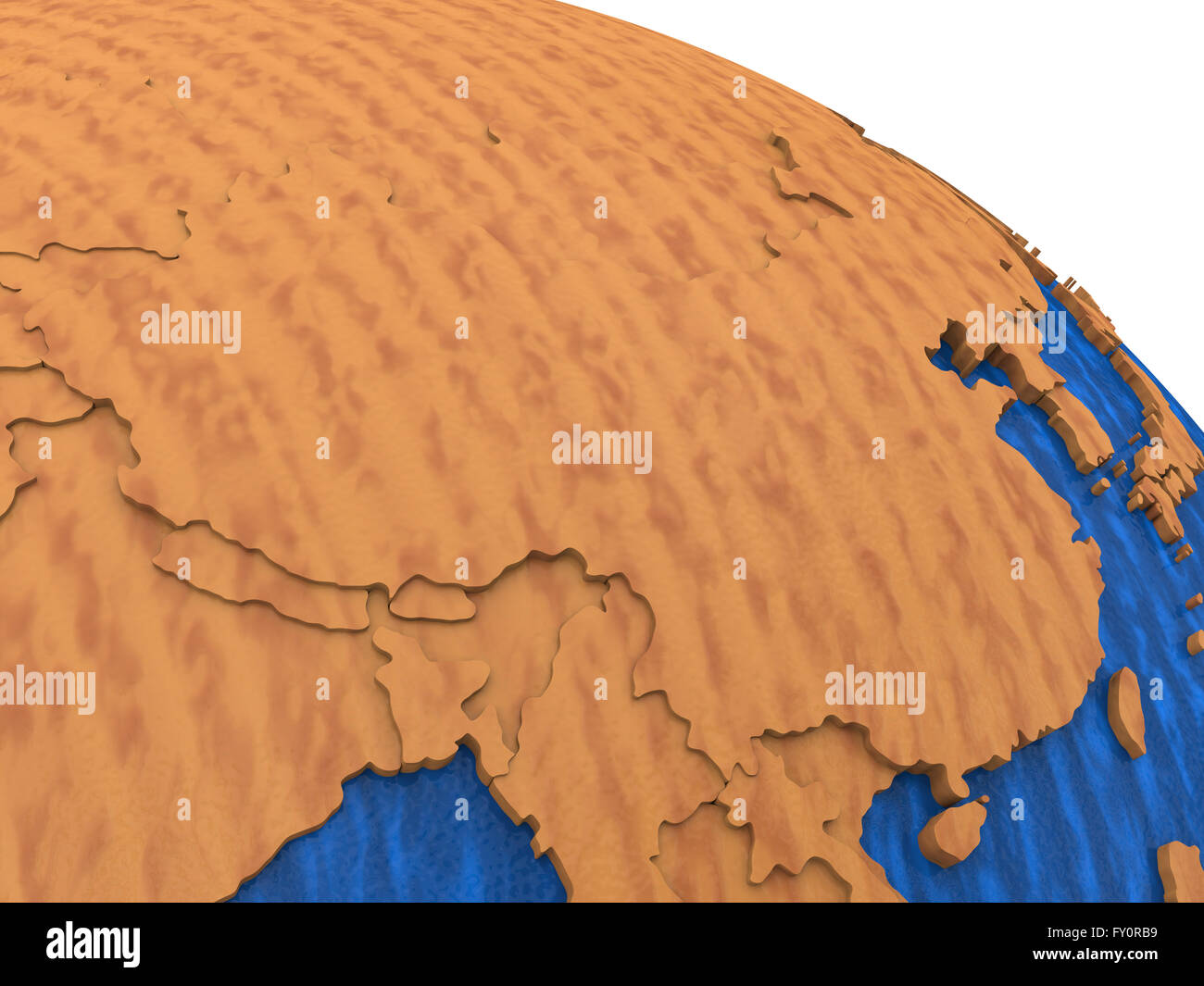 China on wooden model of planet Earth with embossed continents and ...