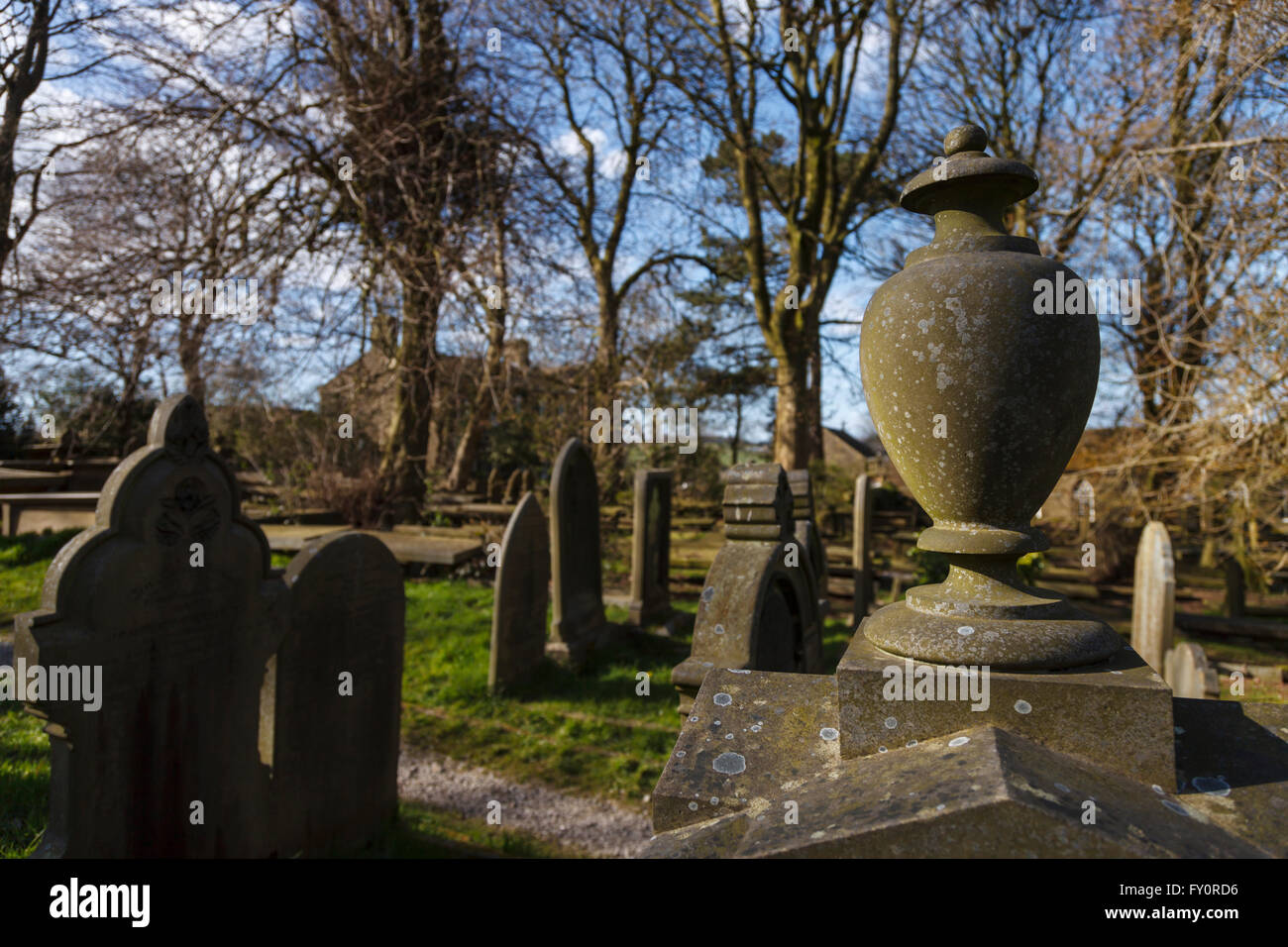 Haworth Cemetery with the Bronte Parsonage in the background Stock ...