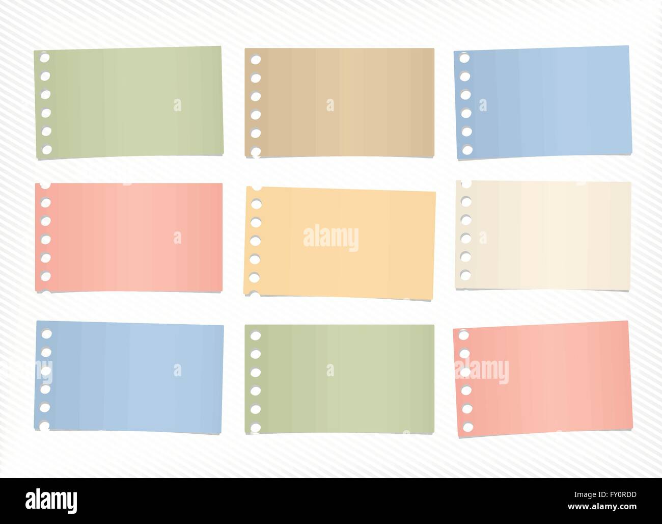 Pieces of colorful blank note paper sticked on striped diagonal ...