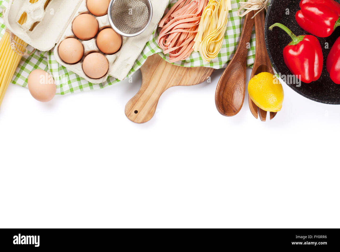 Cooking utensils and ingredients. Isolated on white background Stock ...