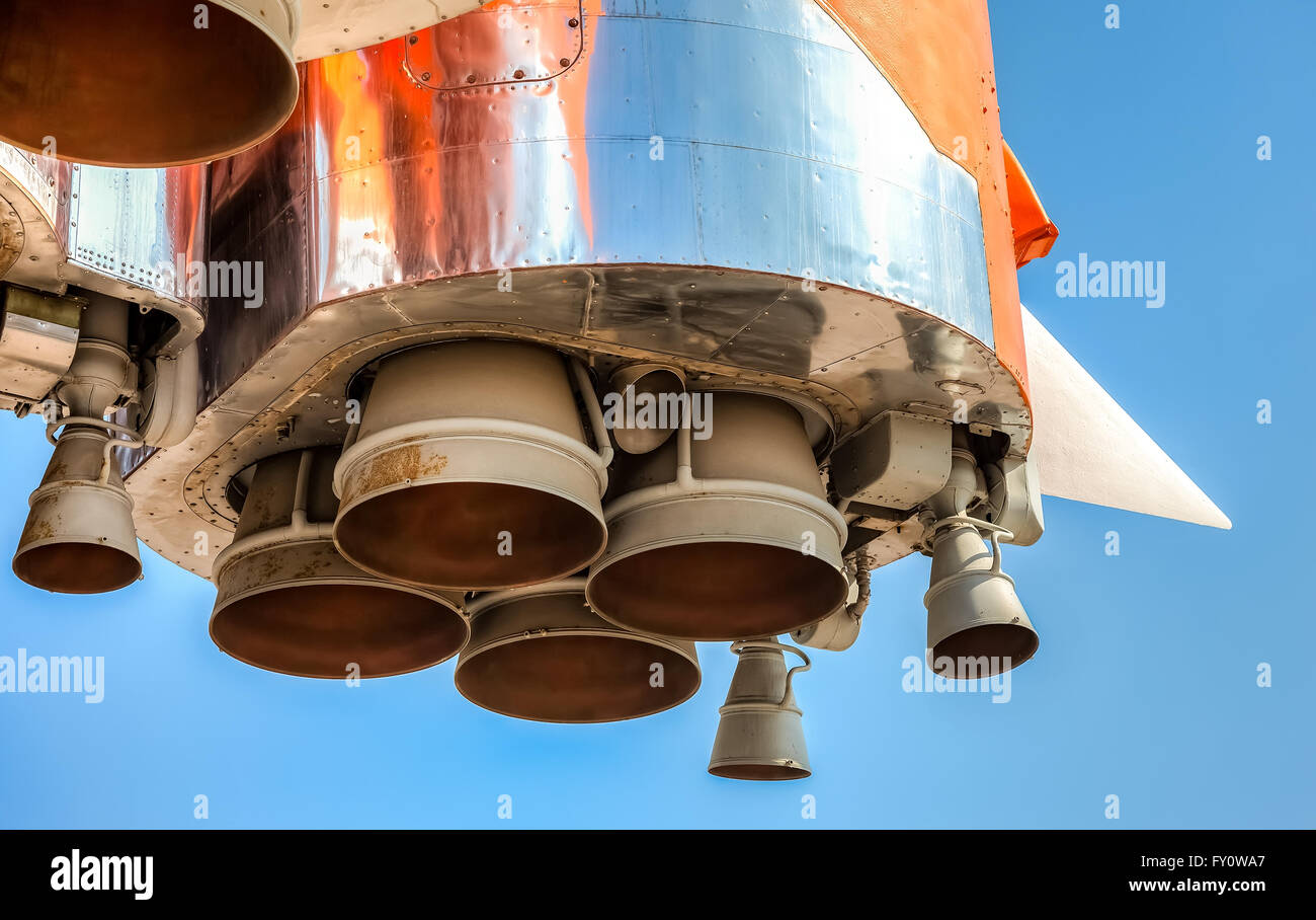 Detail of space rocket engine against the blue sky Stock Photo - Alamy
