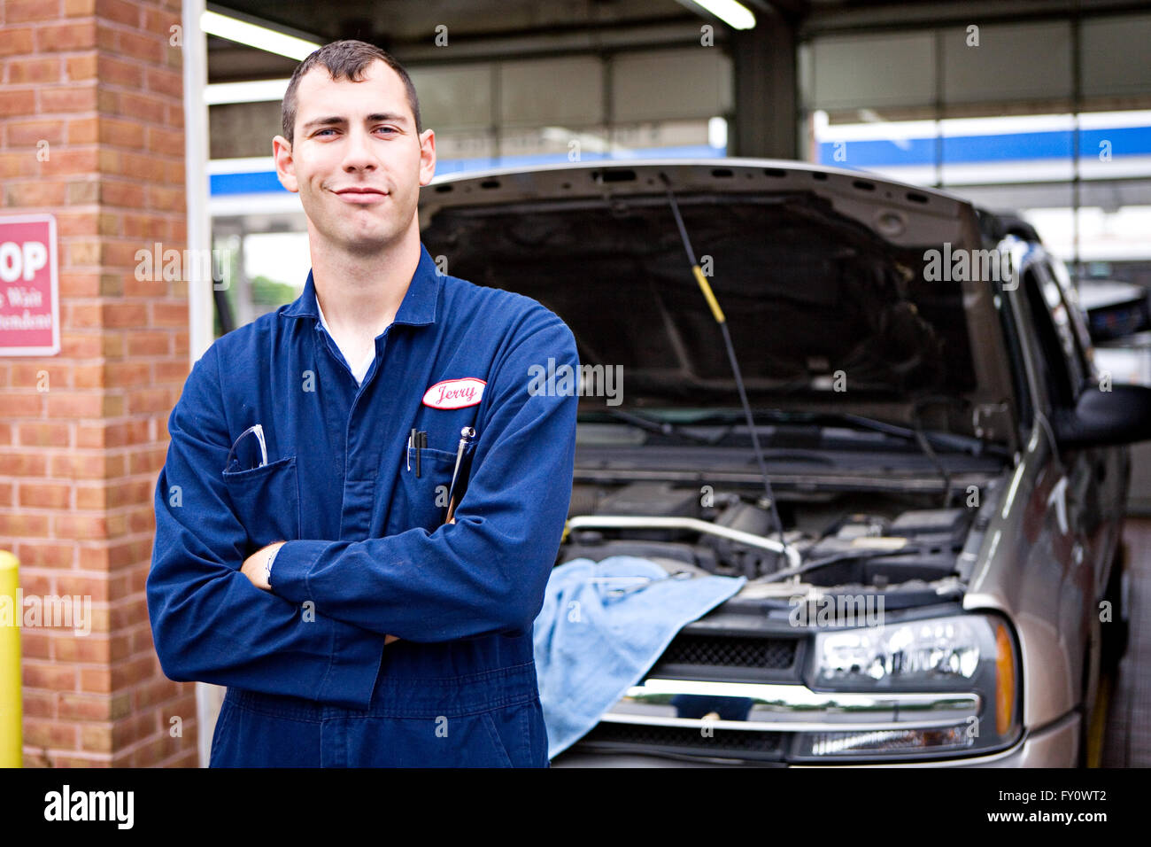 Extensive series of a woman who has taken her car to the auto service ...