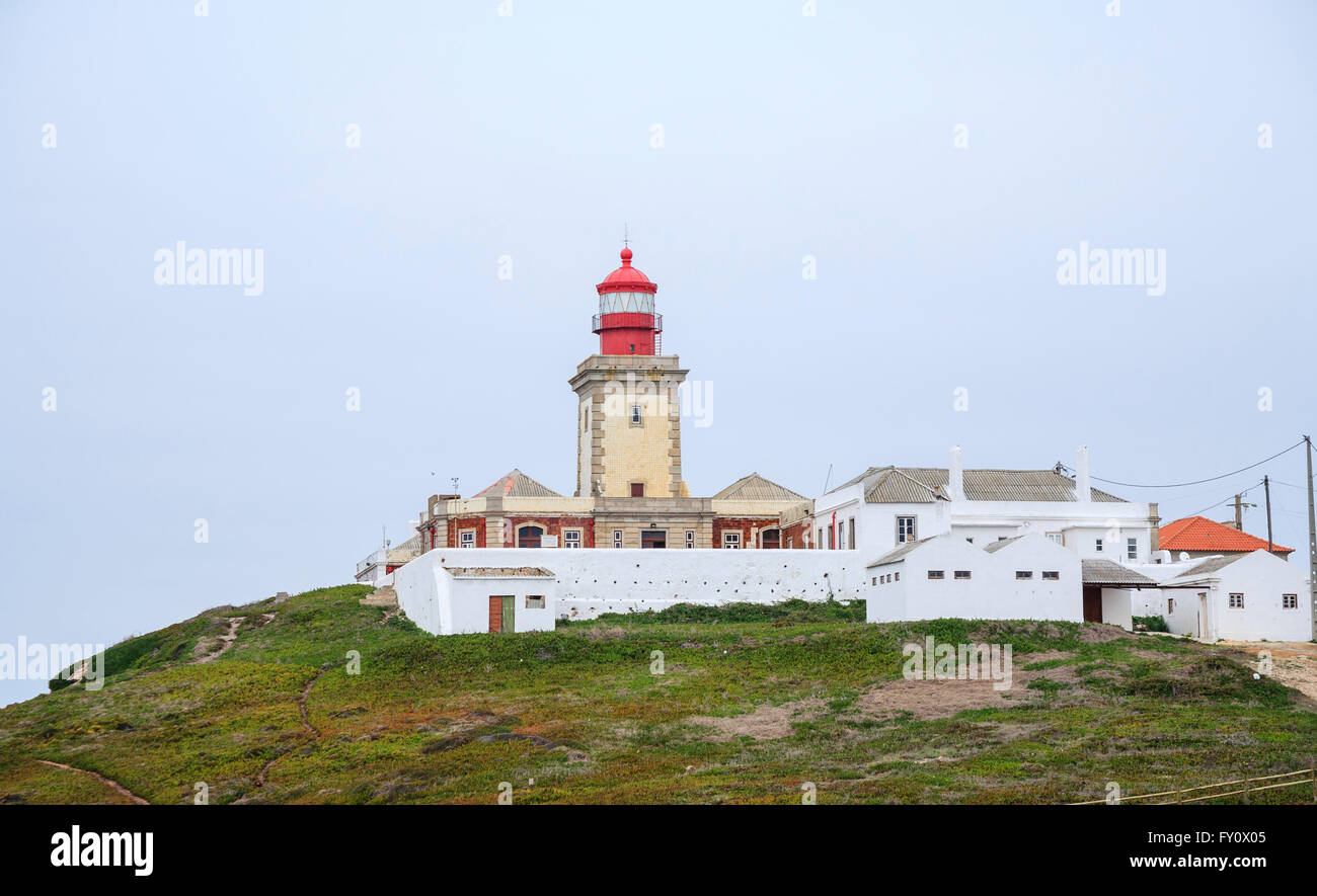 Clifftop lighthouse at Cape Roca (Cabo Da Roca), westernmost point of ...
