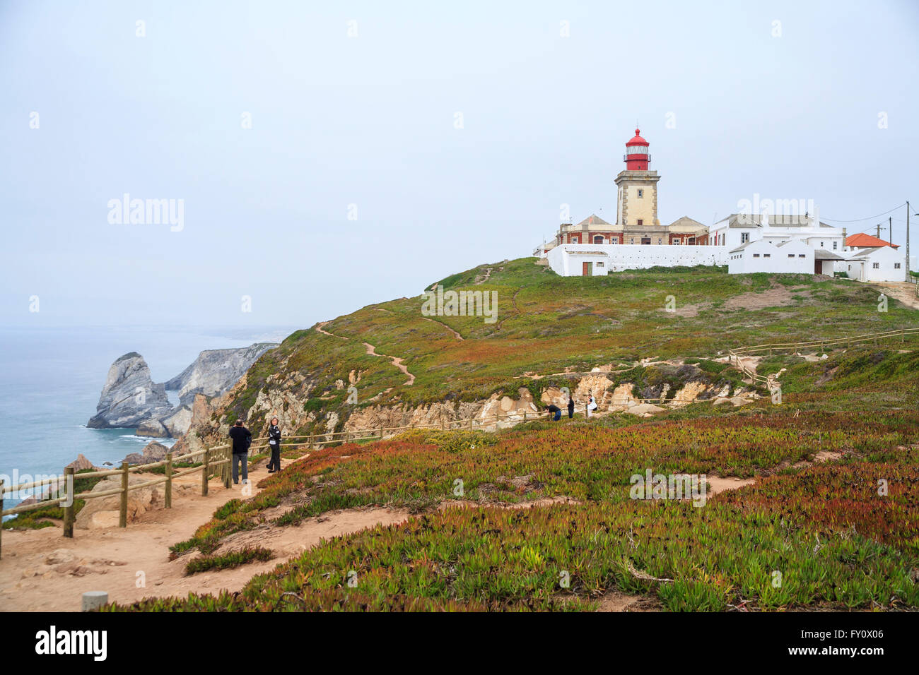 Clifftop lighthouse at Cape Roca (Cabo Da Roca), westernmost point of ...