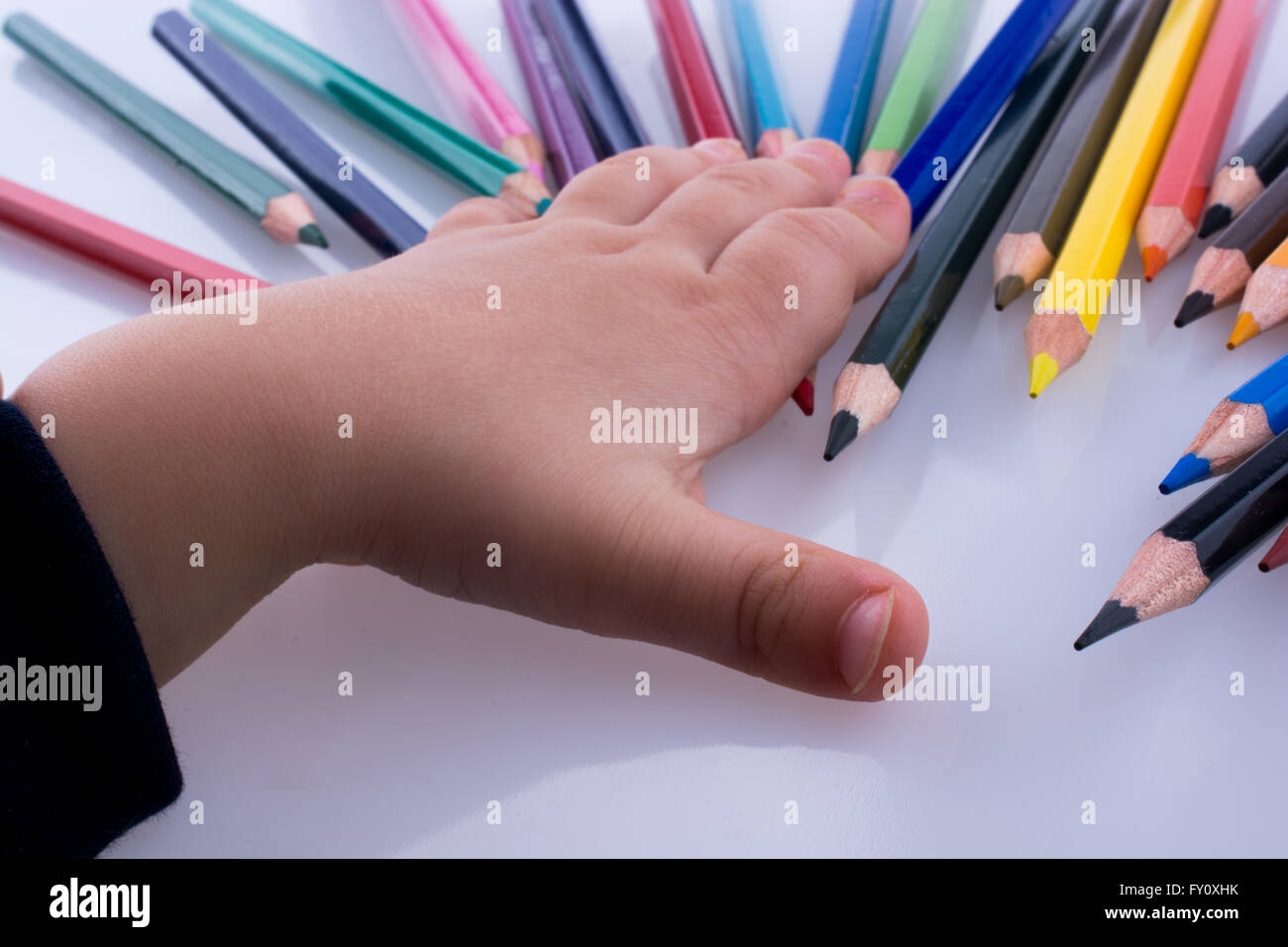 Hand holding Color pencils on a white background Stock Photo - Alamy